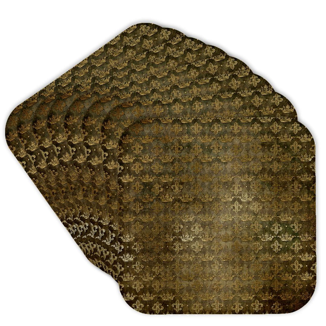 3drose, Fancy Faux Gold Crowns and Fleur De Lis on Grunge Brown Pattern ...
