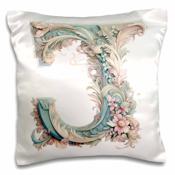 3drose, Fancy Floral Flourish Monogram Initial J, 16x16 inch Pillow ...
