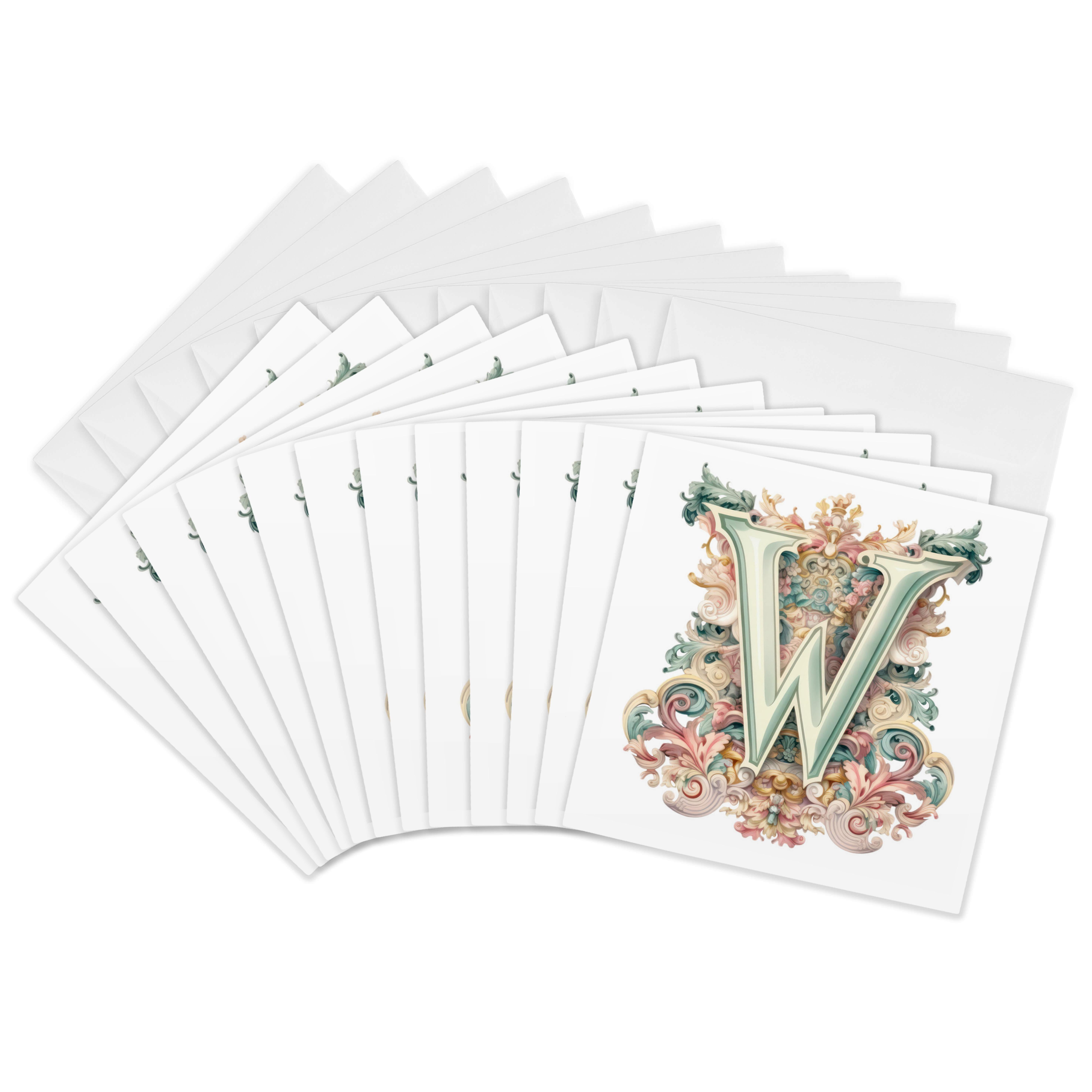 3drose, Fancy Floral Flourish Monogram Initial W, 12 Greeting Cards ...