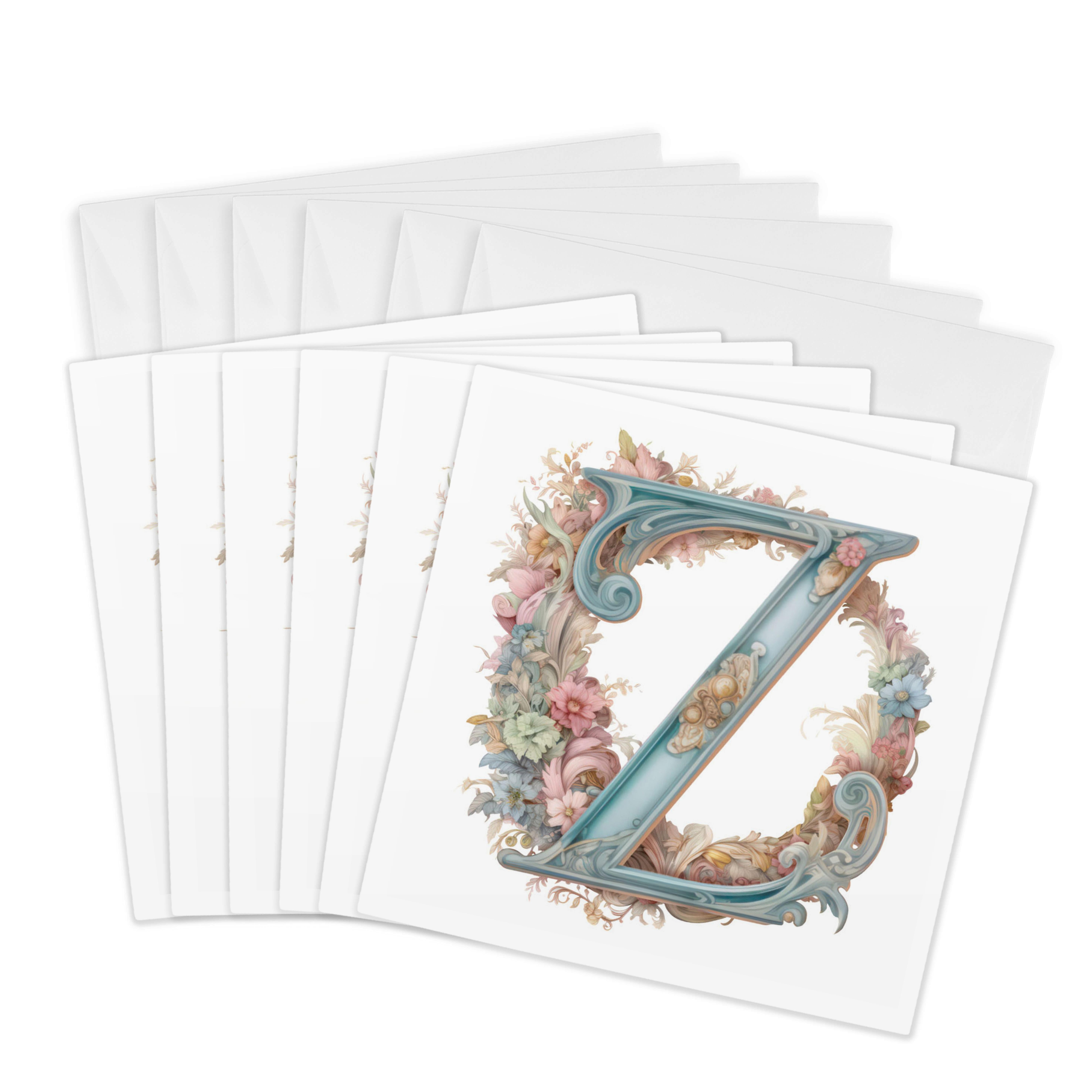 3drose, Fancy Floral Flourish Monogram Initial Z, 6 Greeting Cards with ...