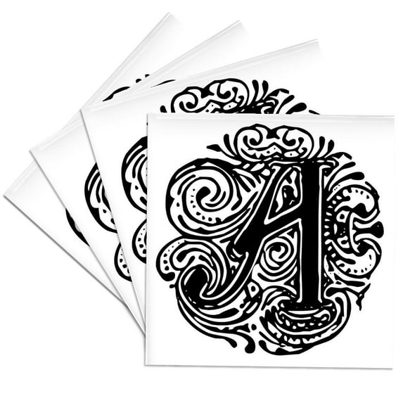 3drose, Fancy Letter A, Set of 4 Ceramic Tile Coasters - Walmart.com