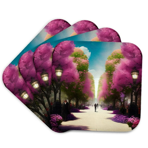 3drose, Fantasy City Park in Spring. Blooming Trees, People, Digital ...