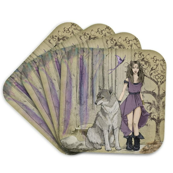 3drose, Fantasy Elf with Wolf Wolves Moon, Set of 4 Coasters - Cork ...