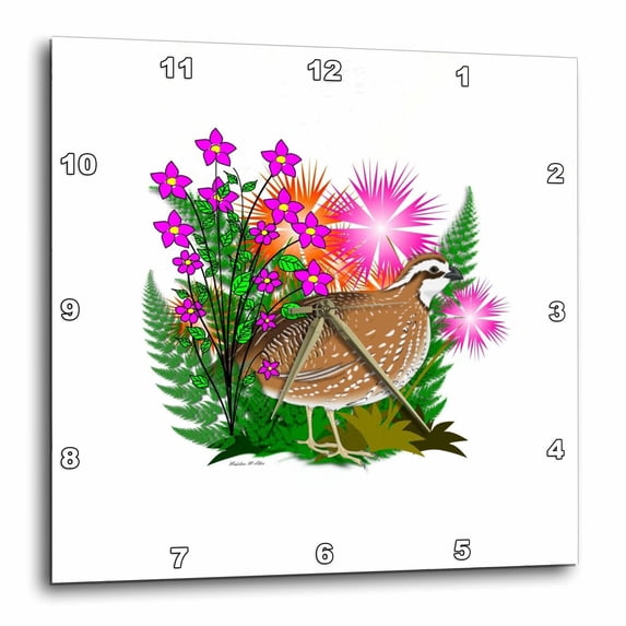 3drose, Ferns, Fire Flowers and a Quail, 10x10 Wall Clock - Walmart.com
