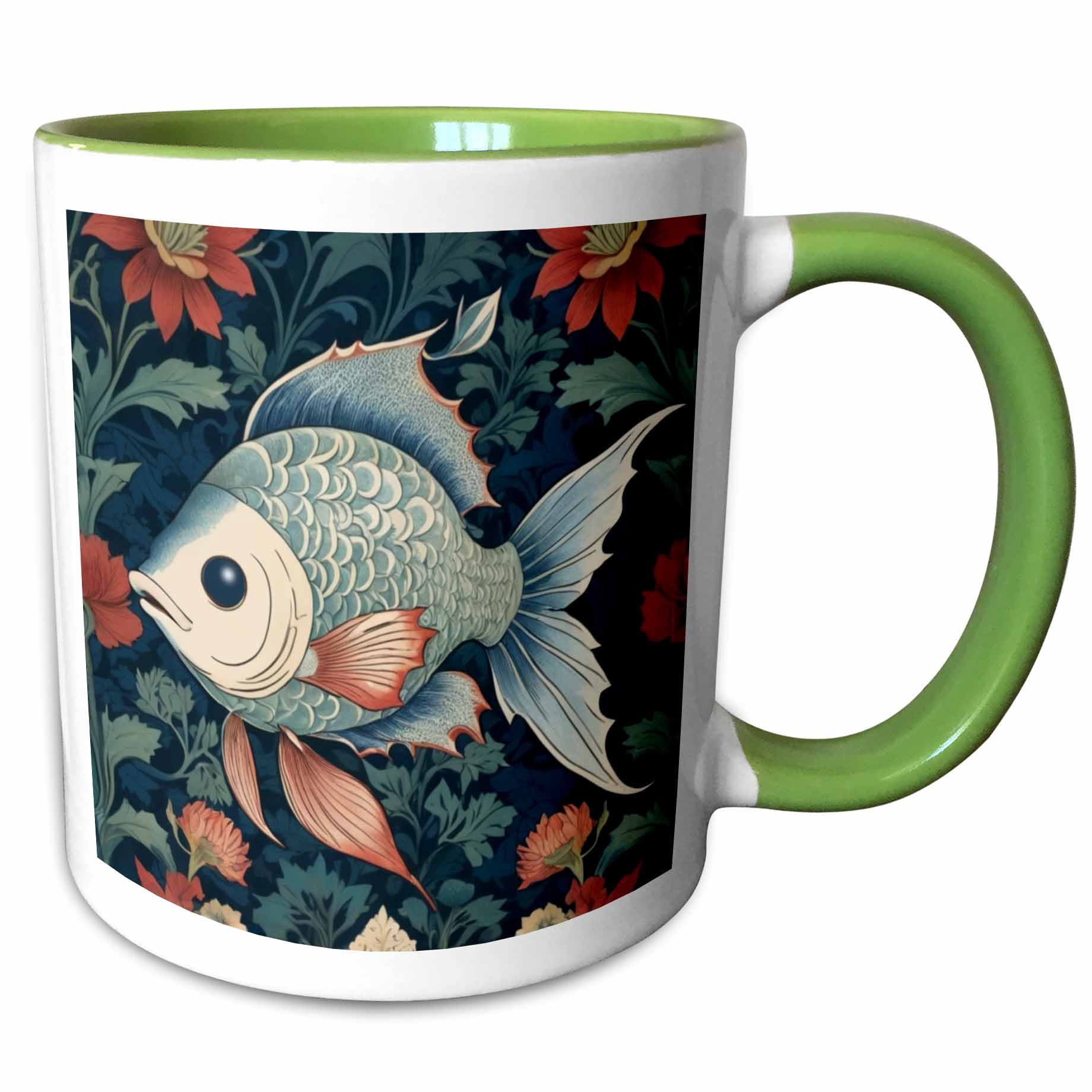 3drose, Fish William Morris Style Nautical Sea Ocean Botanical Blue ...
