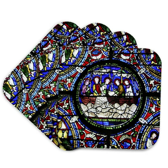 3drose, Fishes Miracle Church Stained Glass, Set of 4 Coasters - Cork ...