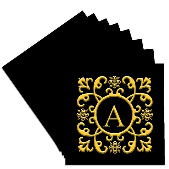 3drose, Floral Decorative Monogram. Gold on Black. Elegant Letter A ...