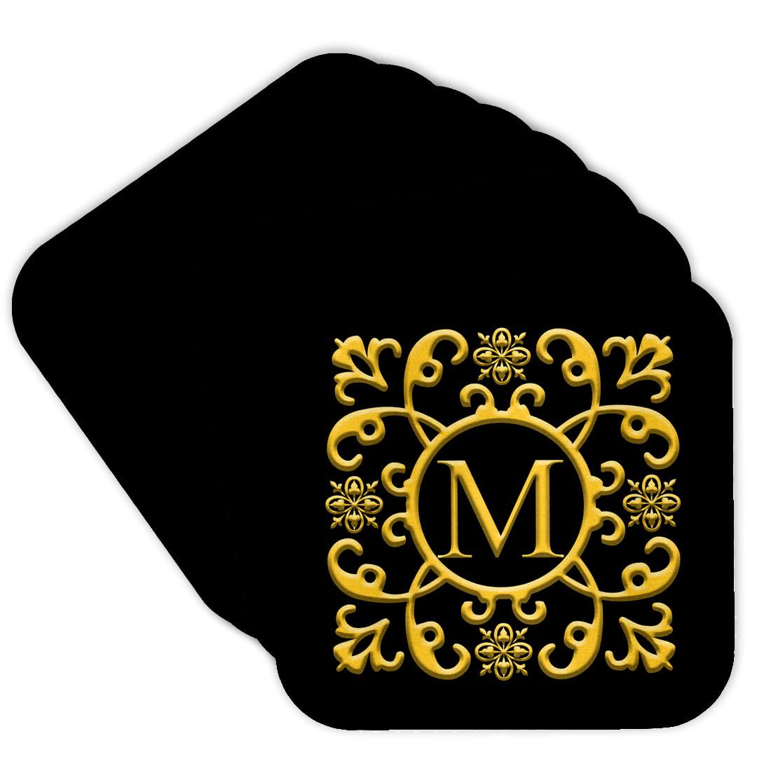 3drose, Floral Decorative Monogram. Gold on Black. Shapely Letter M ...
