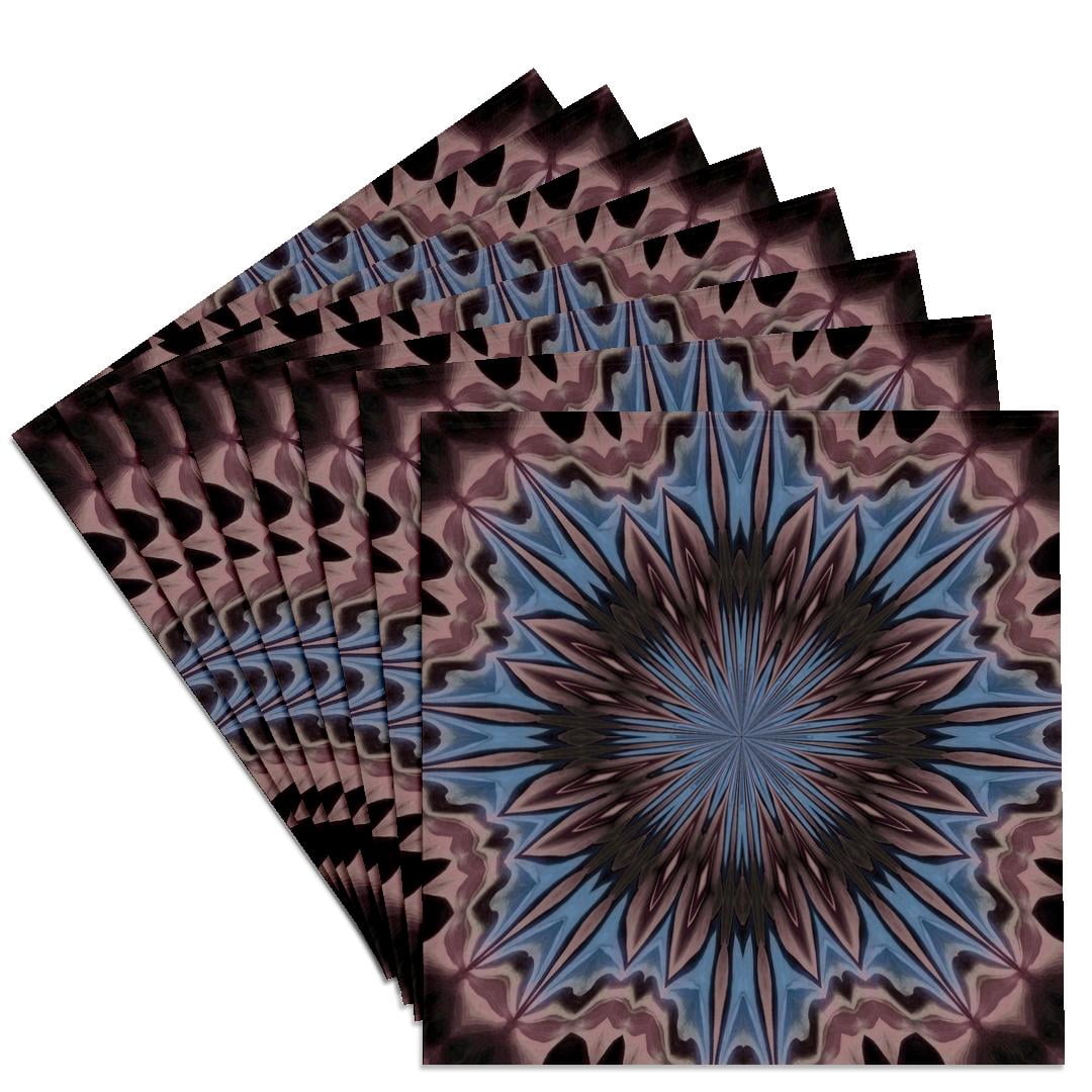 3drose, Floral Fantasy Circle Mandala Pattern Blue Maroon, Set of 8 ...
