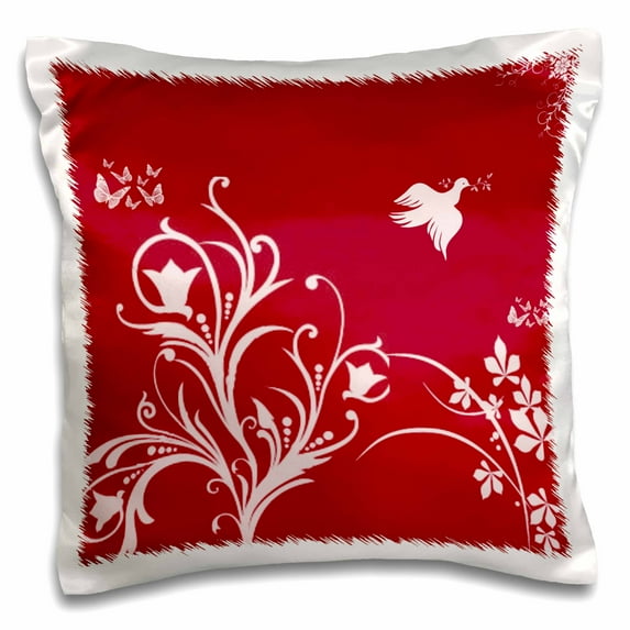 3drose, Floral Pattern in White on a Red Background with Dove and ...