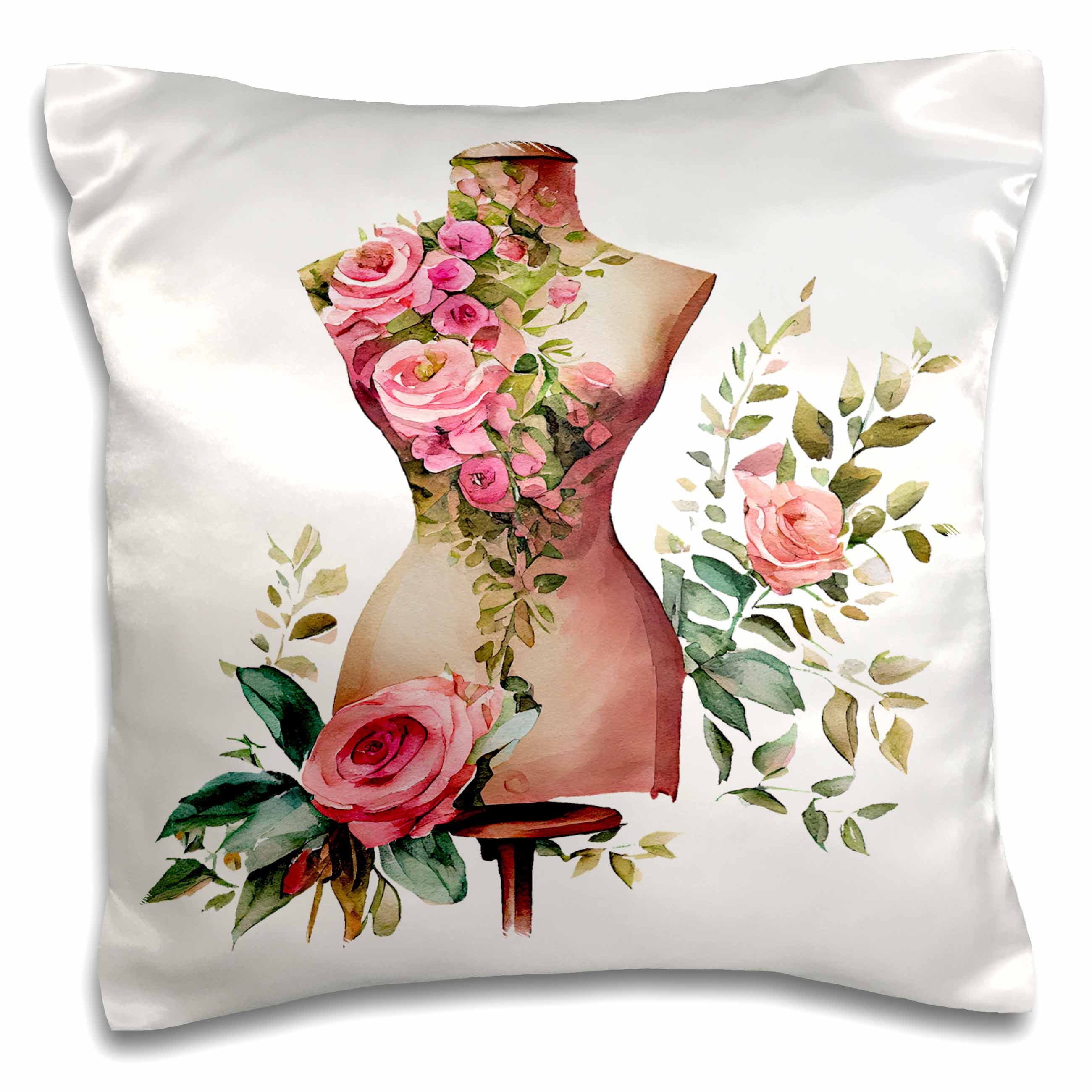 3drose, Floral Sewing Dress Form Illustration, 16x16 inch Pillow Case ...