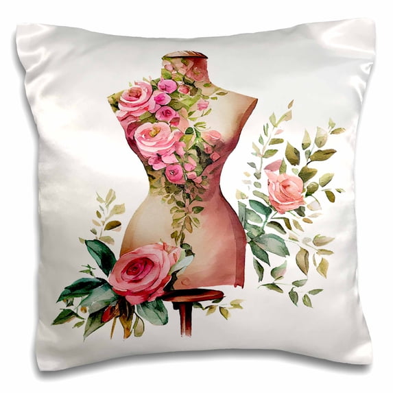 3drose, Floral Sewing Dress Form Illustration, 16x16 inch Pillow Case ...