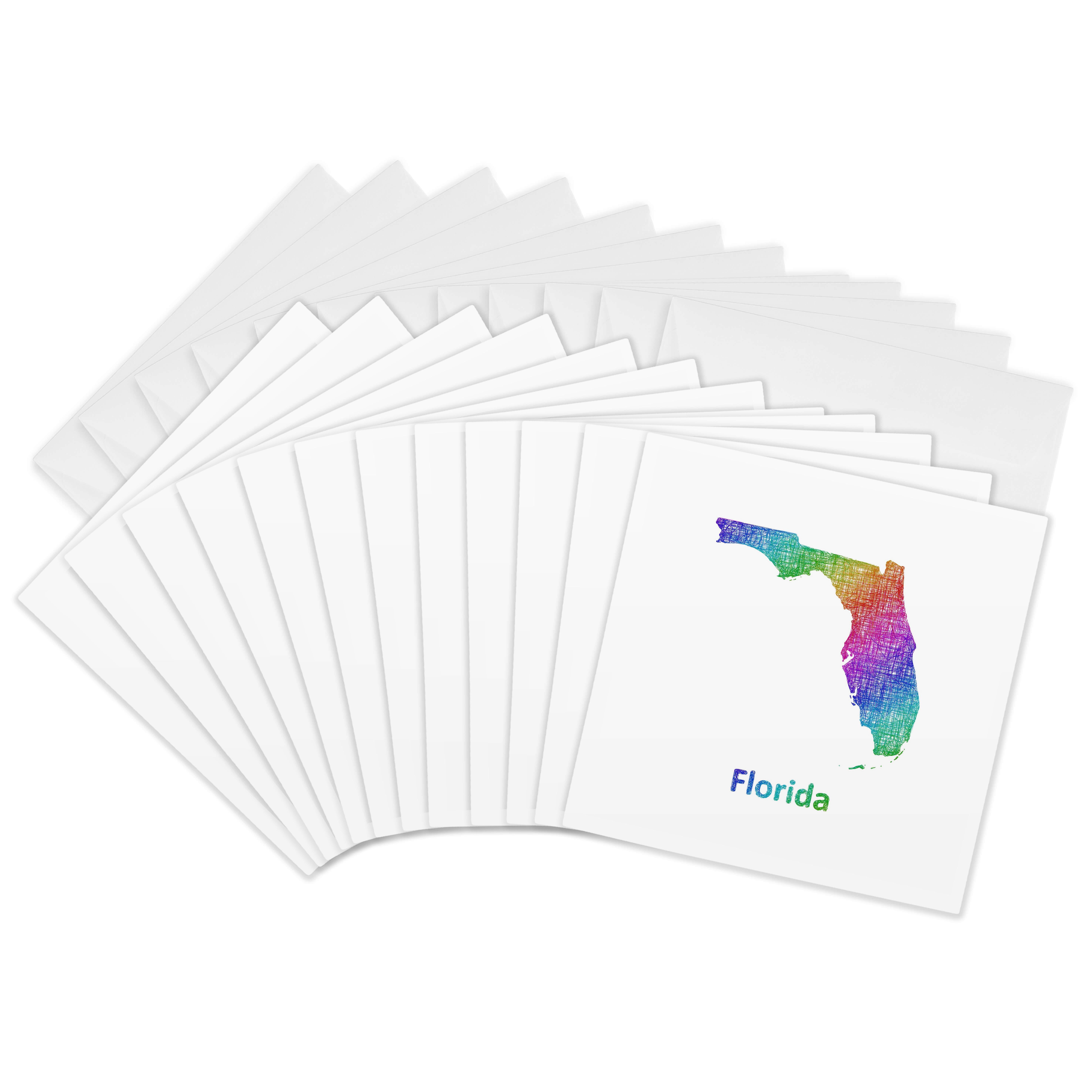 3drose, Florida State Map - Rainbow Sketch Design, 12 Greeting Cards ...