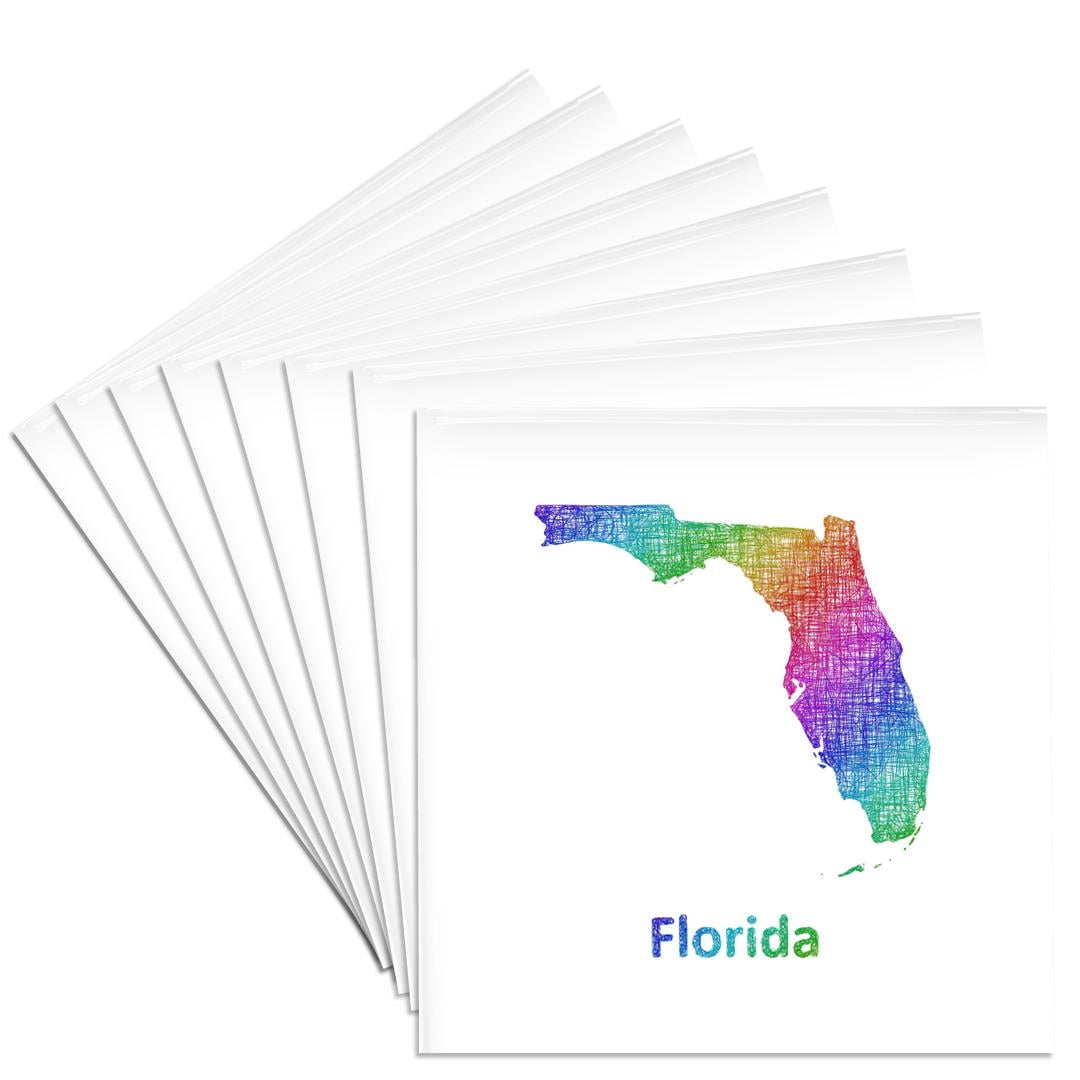3drose, Florida State Map - Rainbow Sketch Design, Set of 8 Ceramic ...