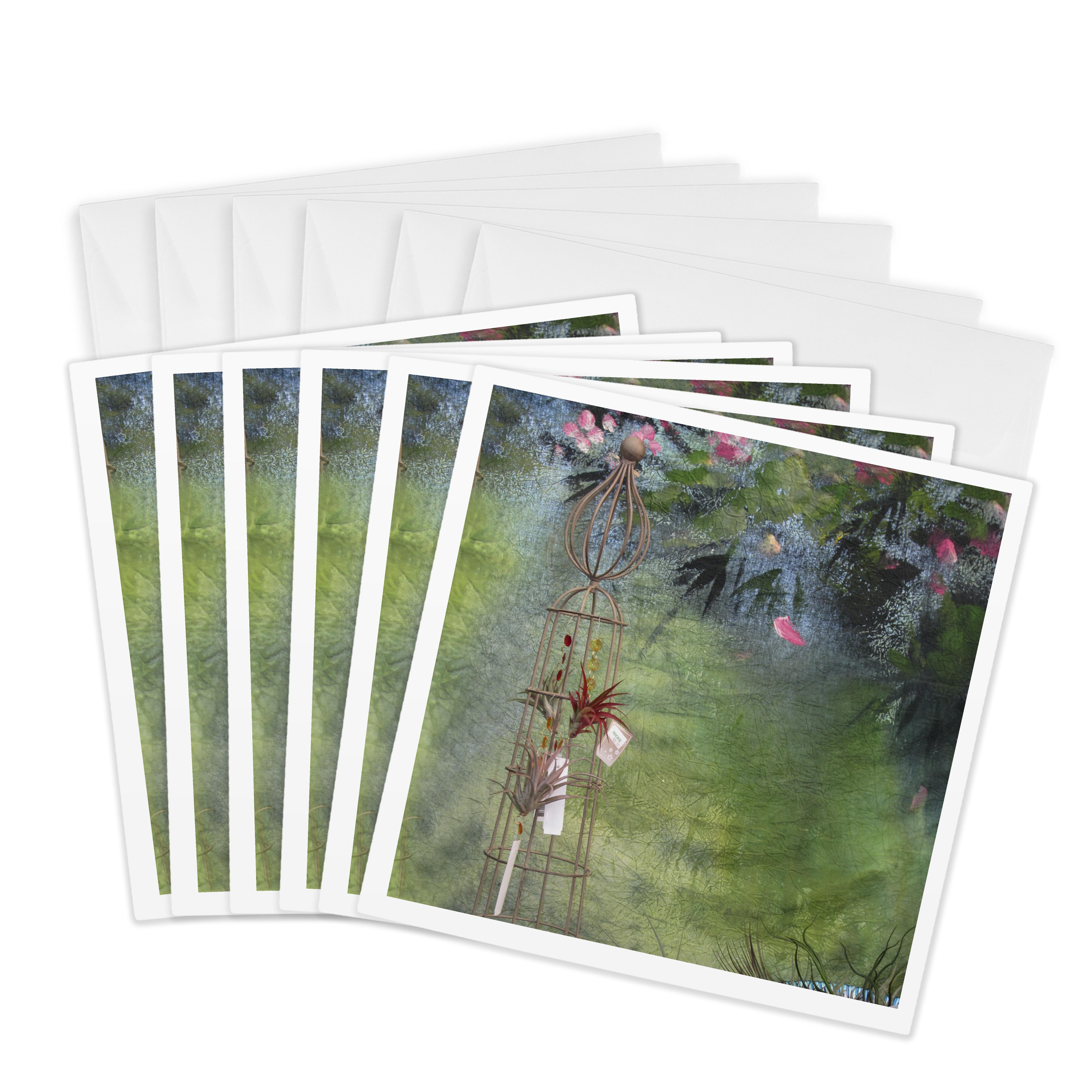 3drose, Flowered Mural, Green and Pink Flowers, 6 Greeting Cards with ...