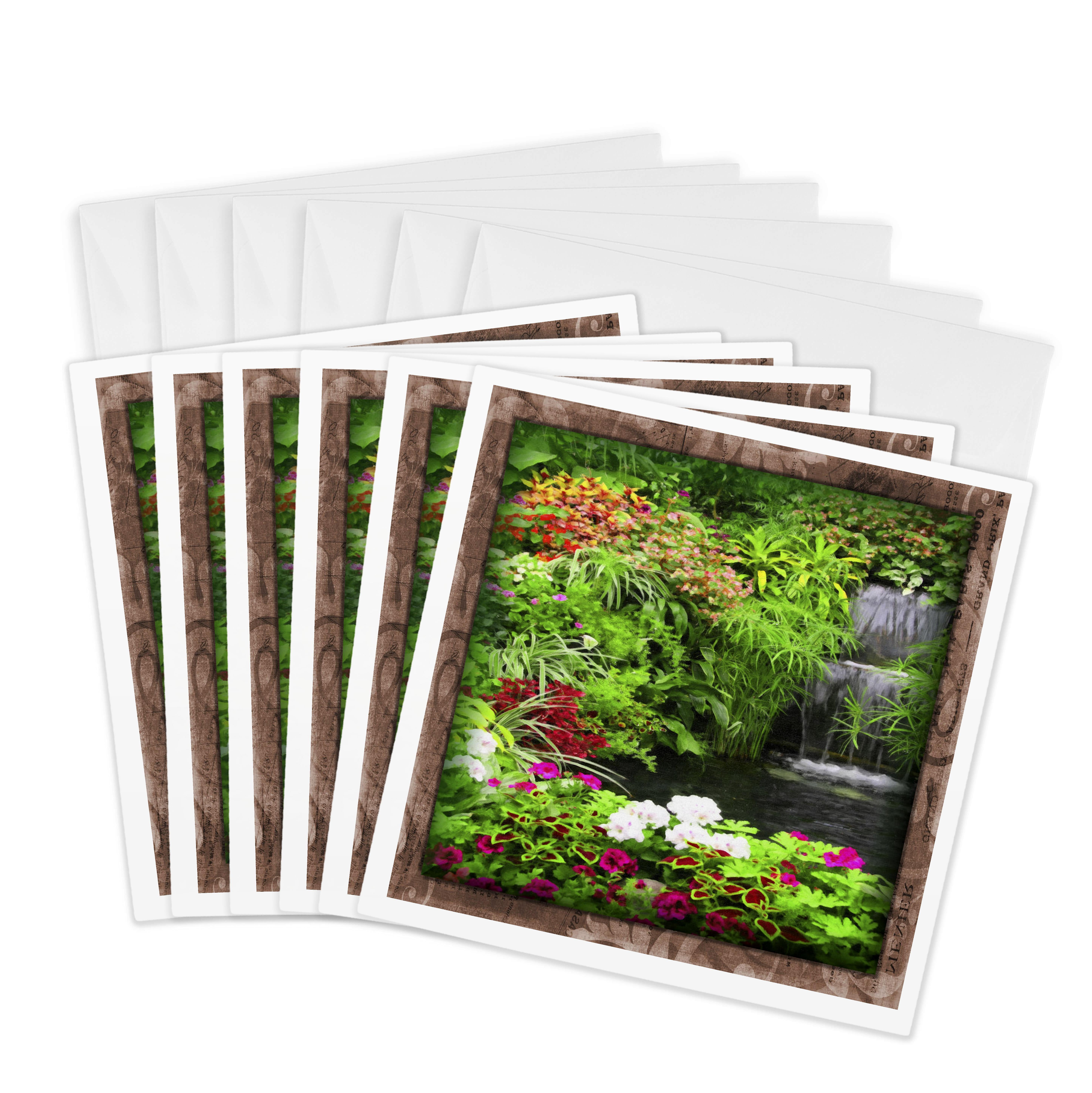 3drose, Flowers and Waterfall, 6 Greeting Cards with Envelopes ...