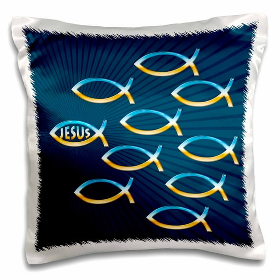 3drose, Follow Jesus – Chrome Color Shoal of Fish on Blue Background ...