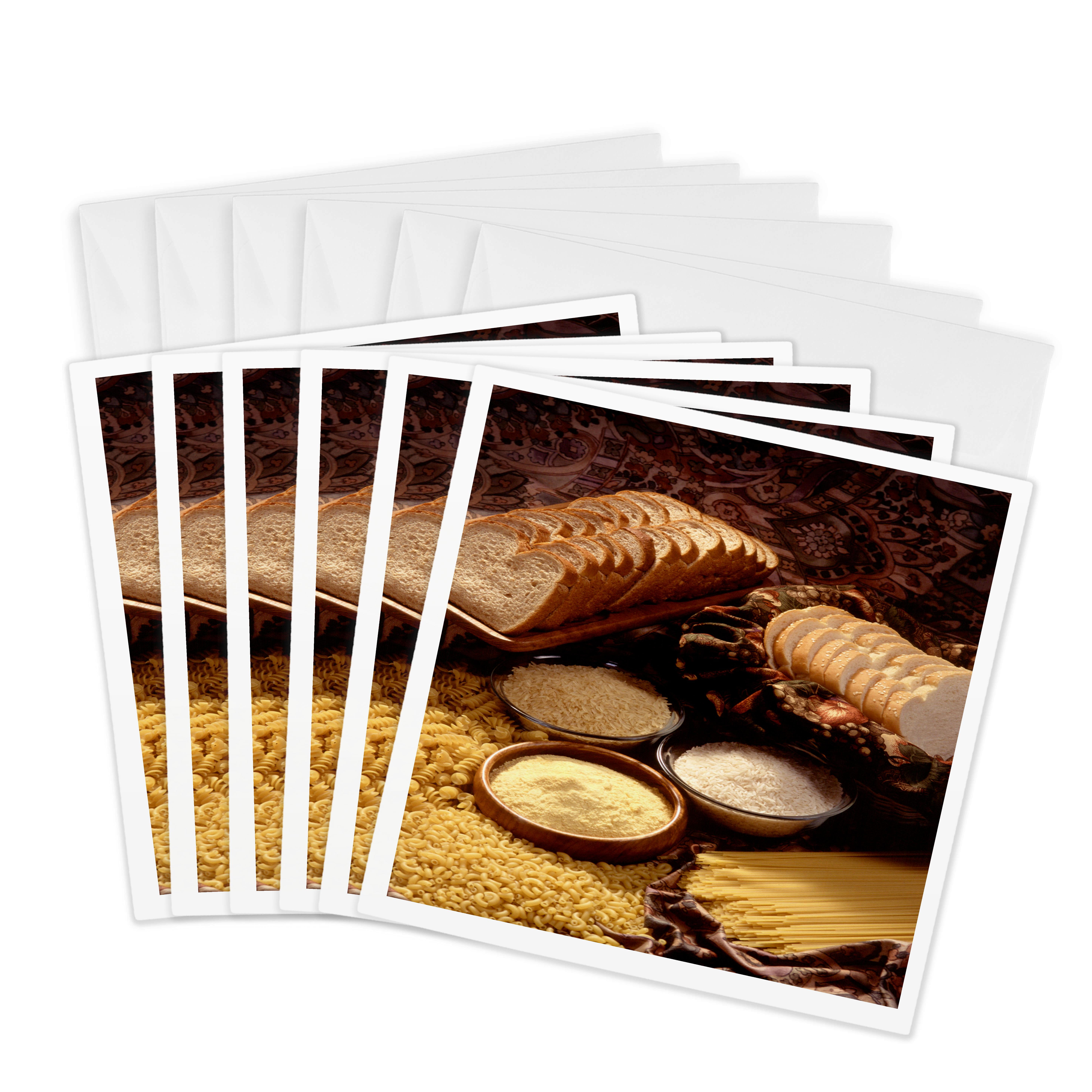 3drose, Food Breads Pasta Healthy Grains, 6 Greeting Cards with ...