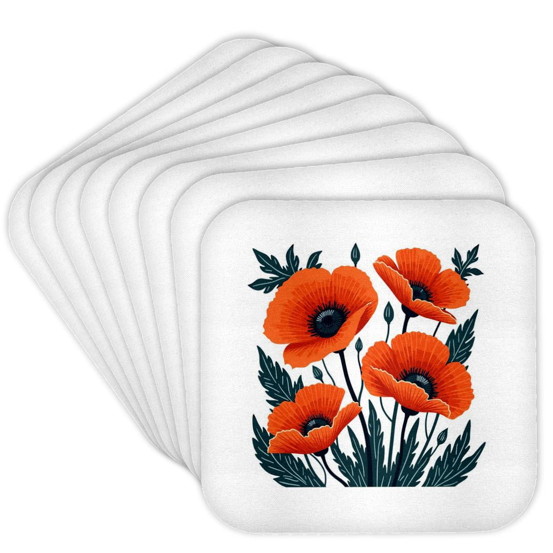 3drose, Four Pretty Poppies Isolated on a White Background, Set of 8 ...
