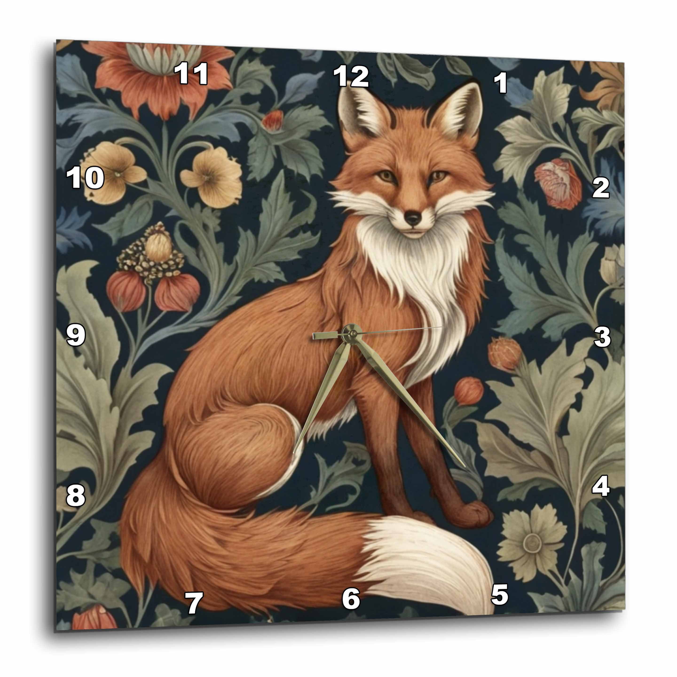 3drose, Fox William Morris Style Woodland Botanical Floral Green Red ...