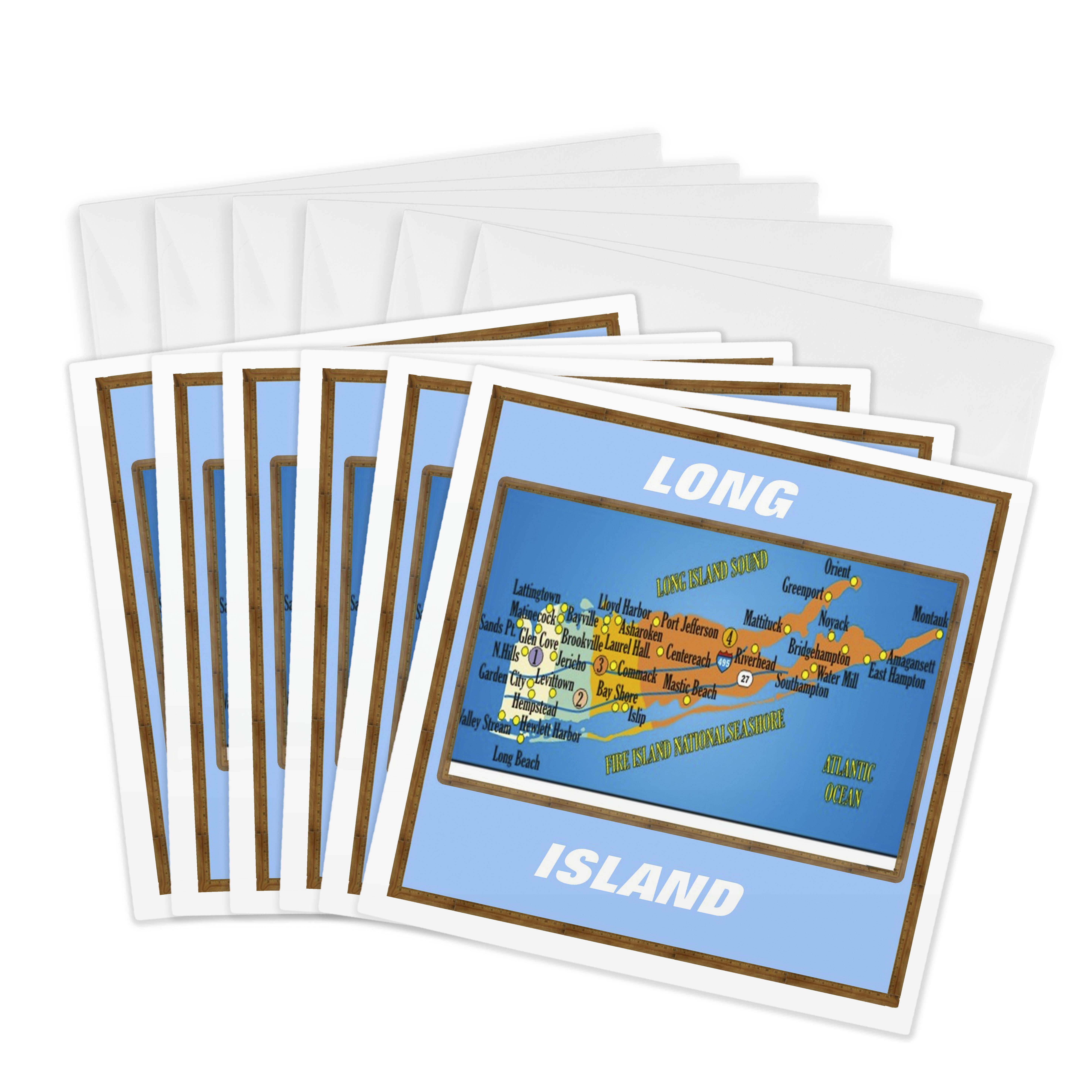 3drose, Framed Map of Long Island, 6 Greeting Cards with Envelopes ...