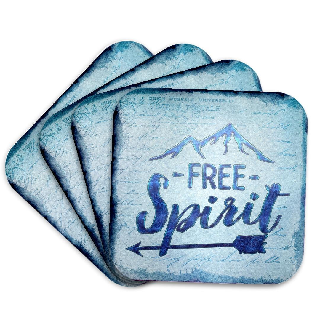 3drose, Free Spirit Typography Art with Mountain, Set of 4 Coasters ...