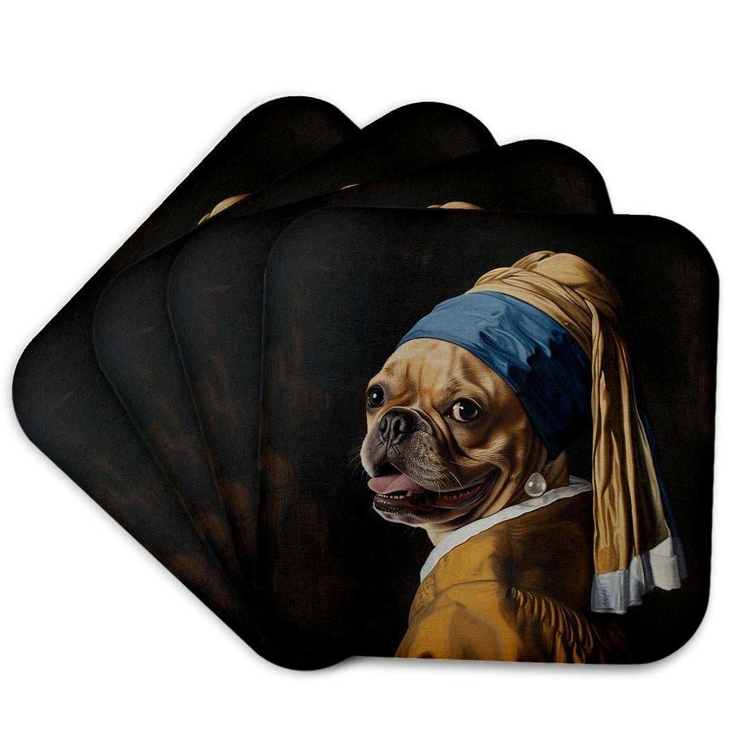 3drose, French Bulldog with Pearl Earring Golden Age Painting, Set of 4 ...