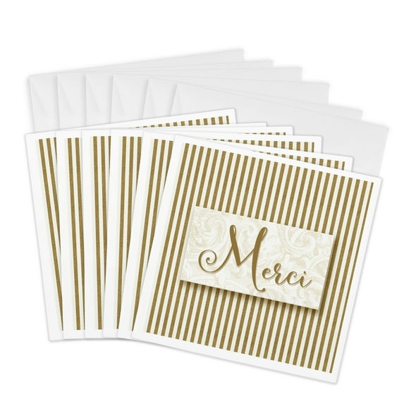 3drose, French Language Merci Thank You with Bold Golden Stripes, 6 ...