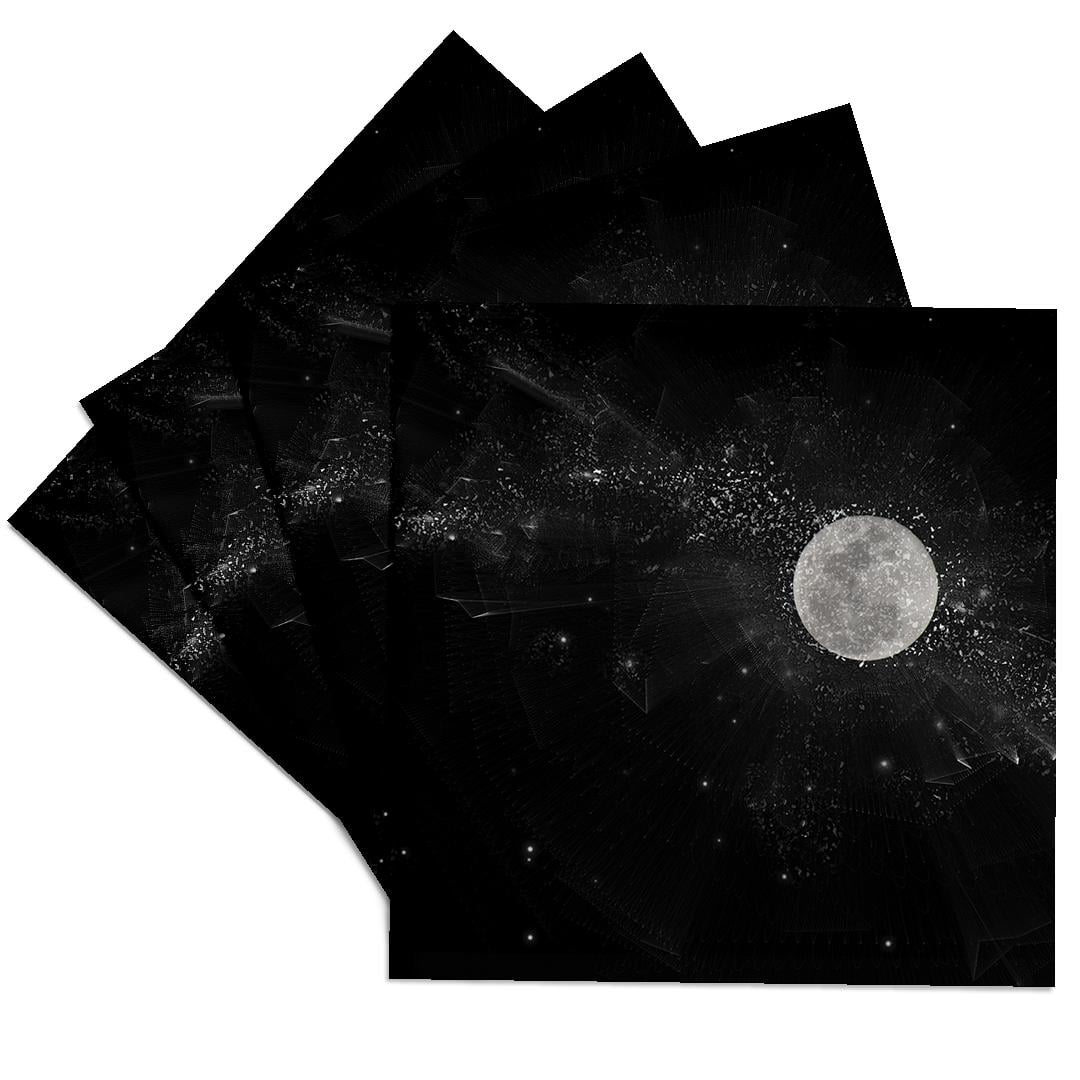 3drose, Full Moon in Black and White with Floating Space Dust, Set of 4 ...