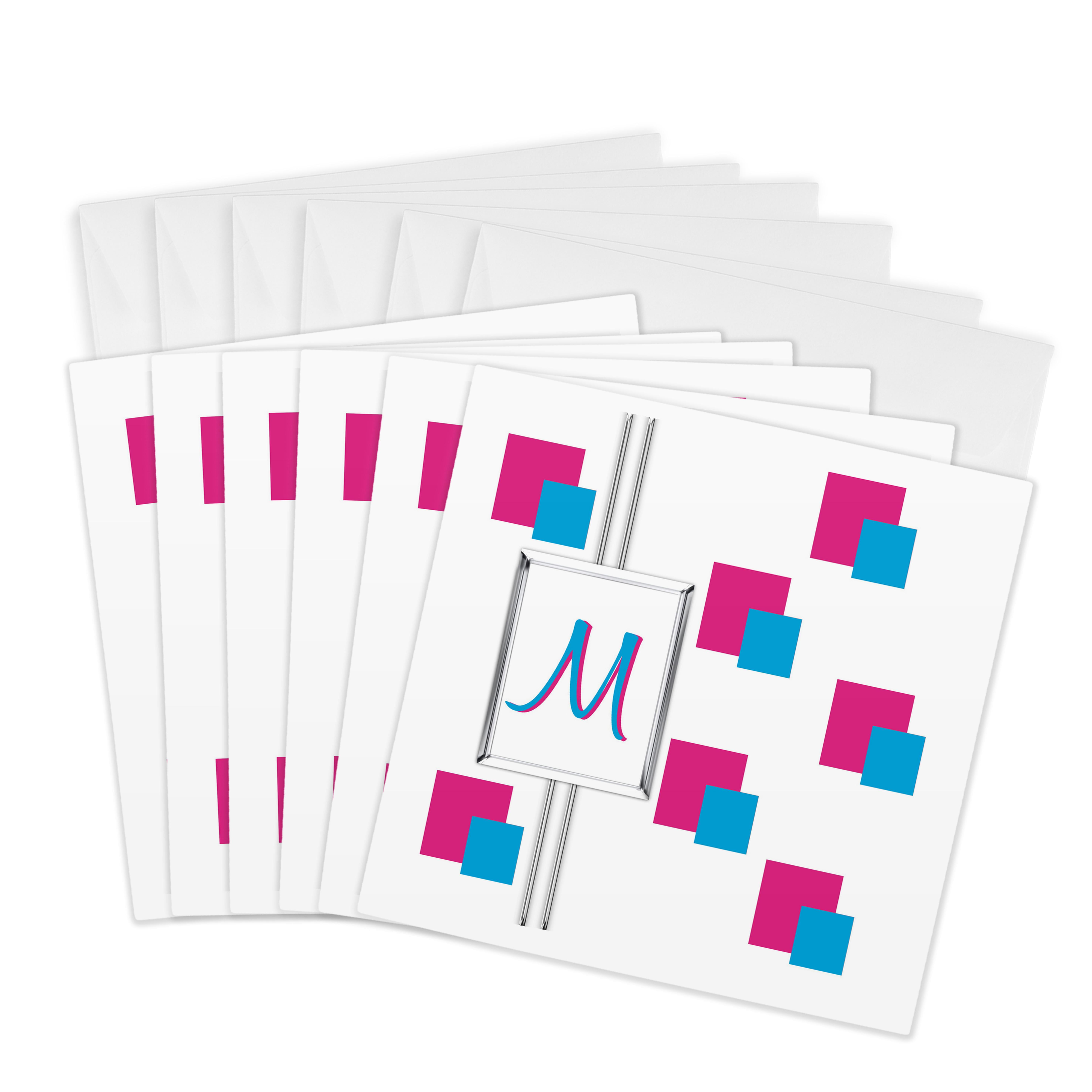 3drose, Fun Colorful Pink and Blue Squares Pattern Monogram Letter M, 6 ...