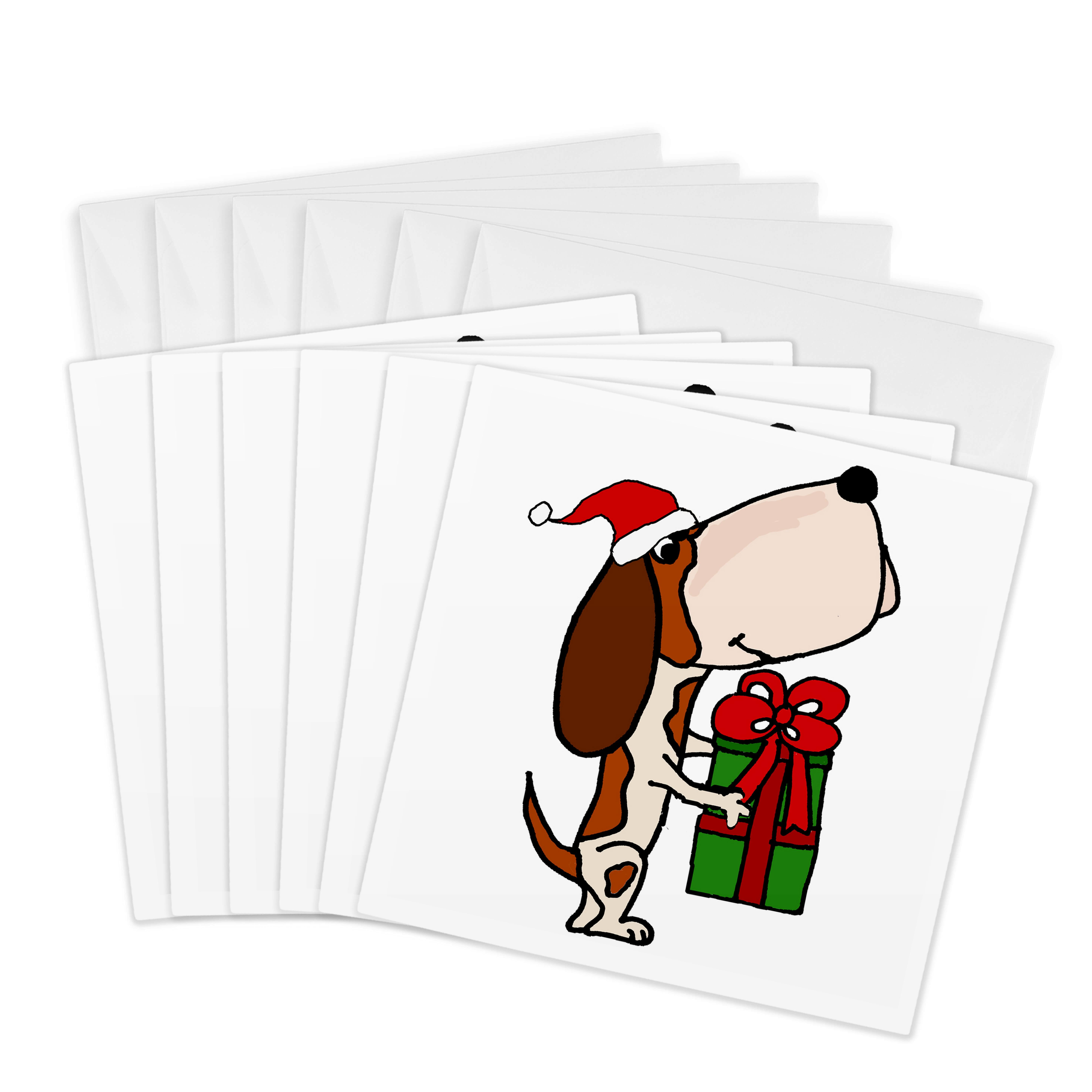 3drose, Fun Cool Basset Hound Dog with Christmas Gift Cartoon, 6 ...
