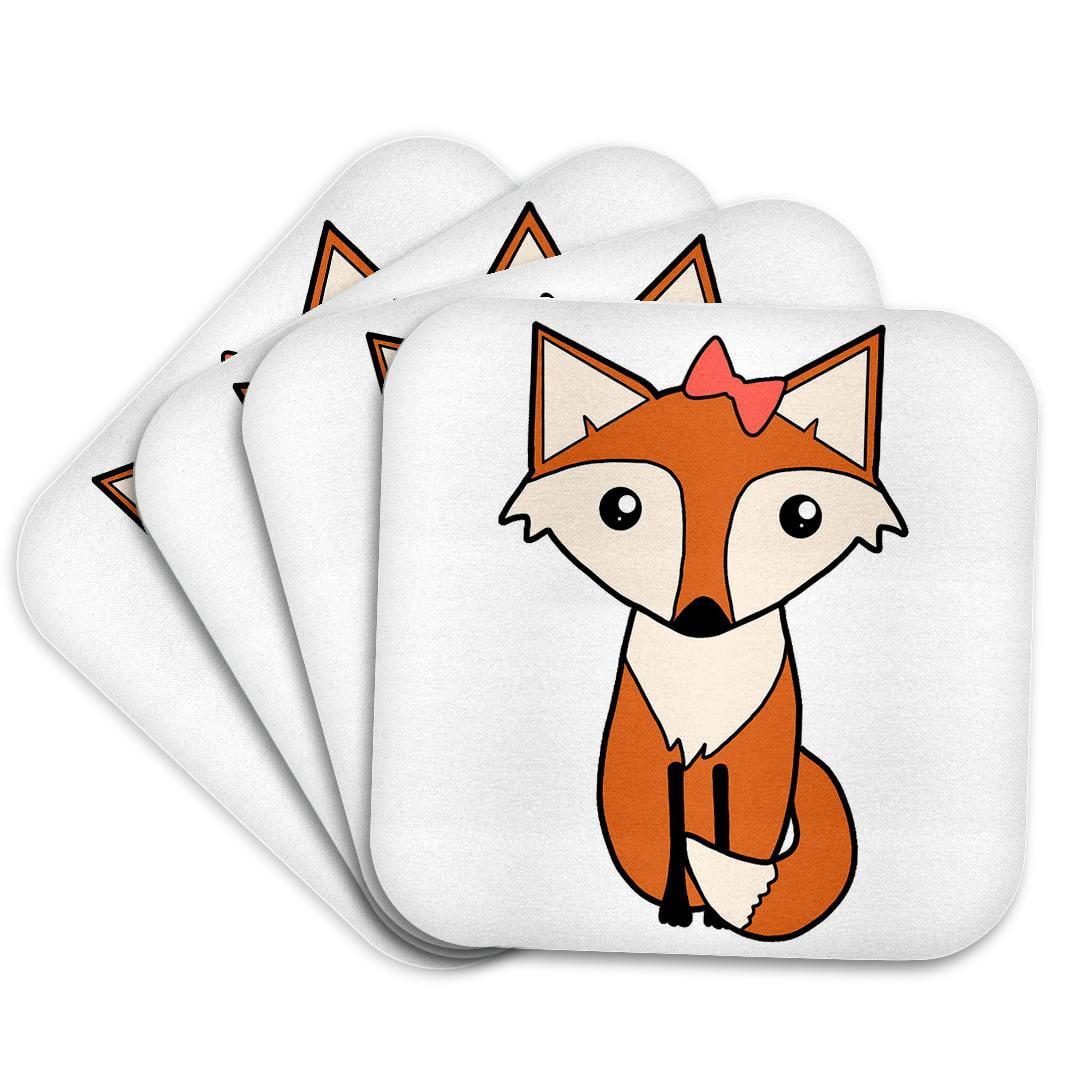 3drose, Fun Cute Red Fox with Pink Hair Bow Cartoon, Set of 4 Coasters ...