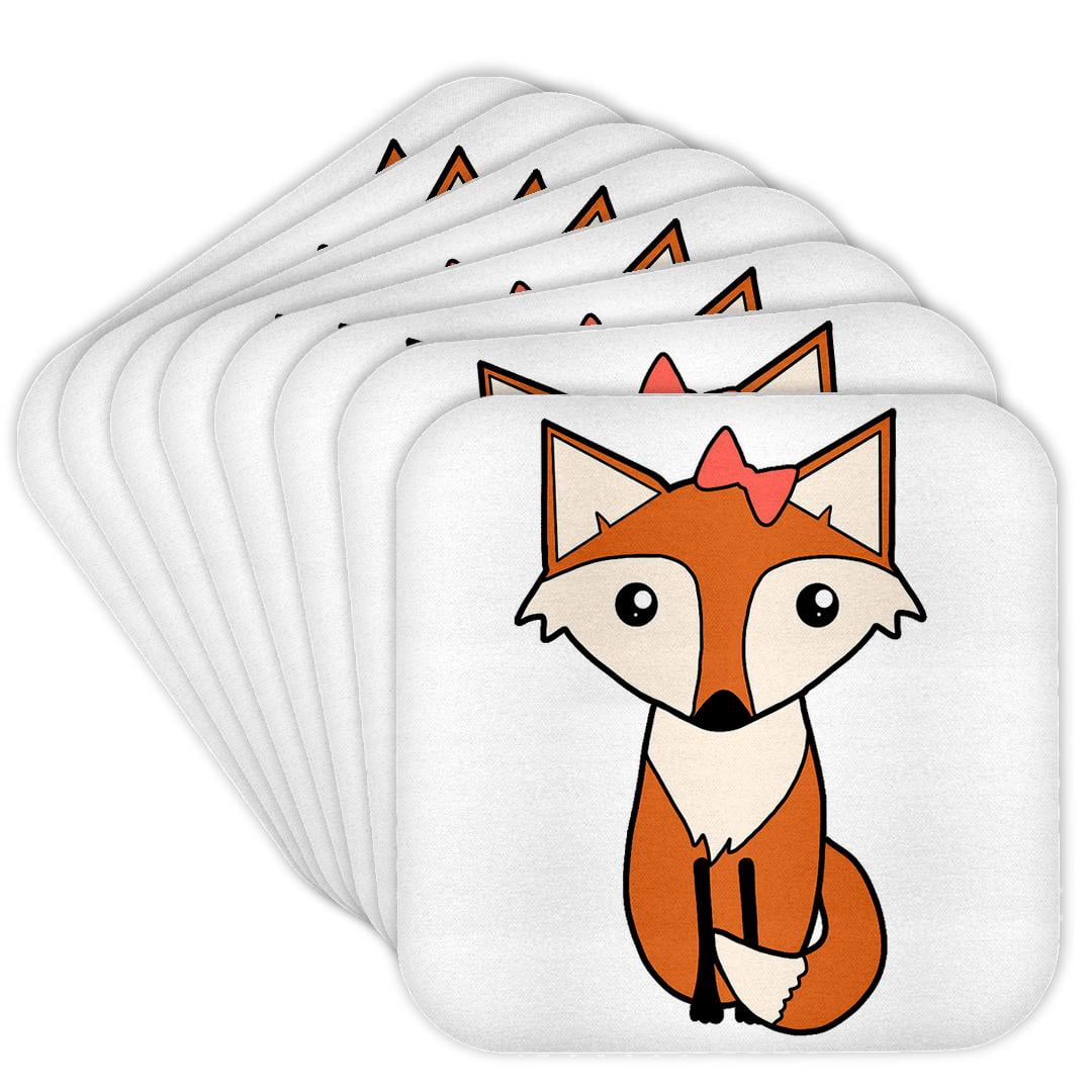 3drose, Fun Cute Red Fox with Pink Hair Bow Cartoon, Set of 8 Coasters ...