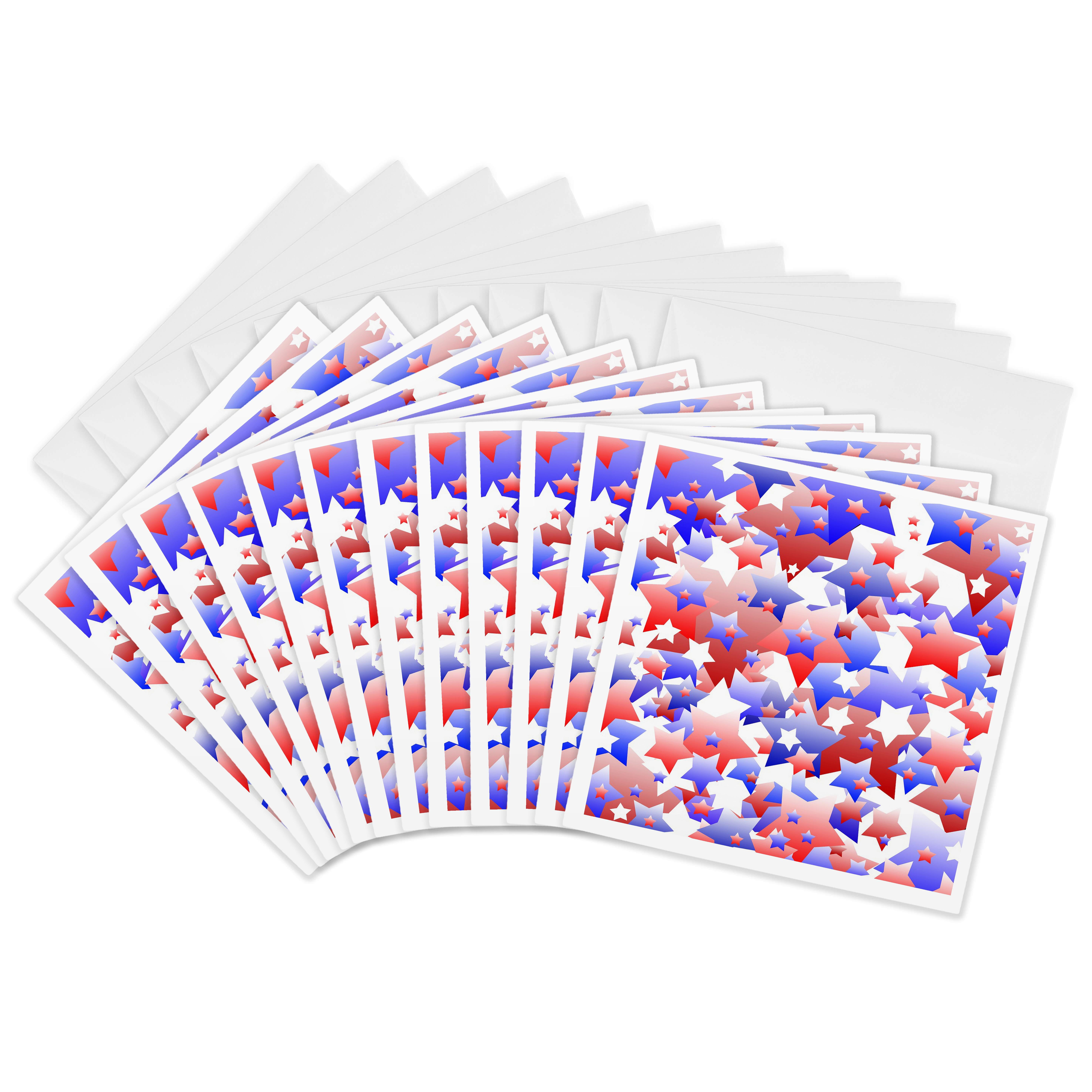 3drose, Fun Stars Pattern in Red White and Blue, 12 Greeting Cards with ...
