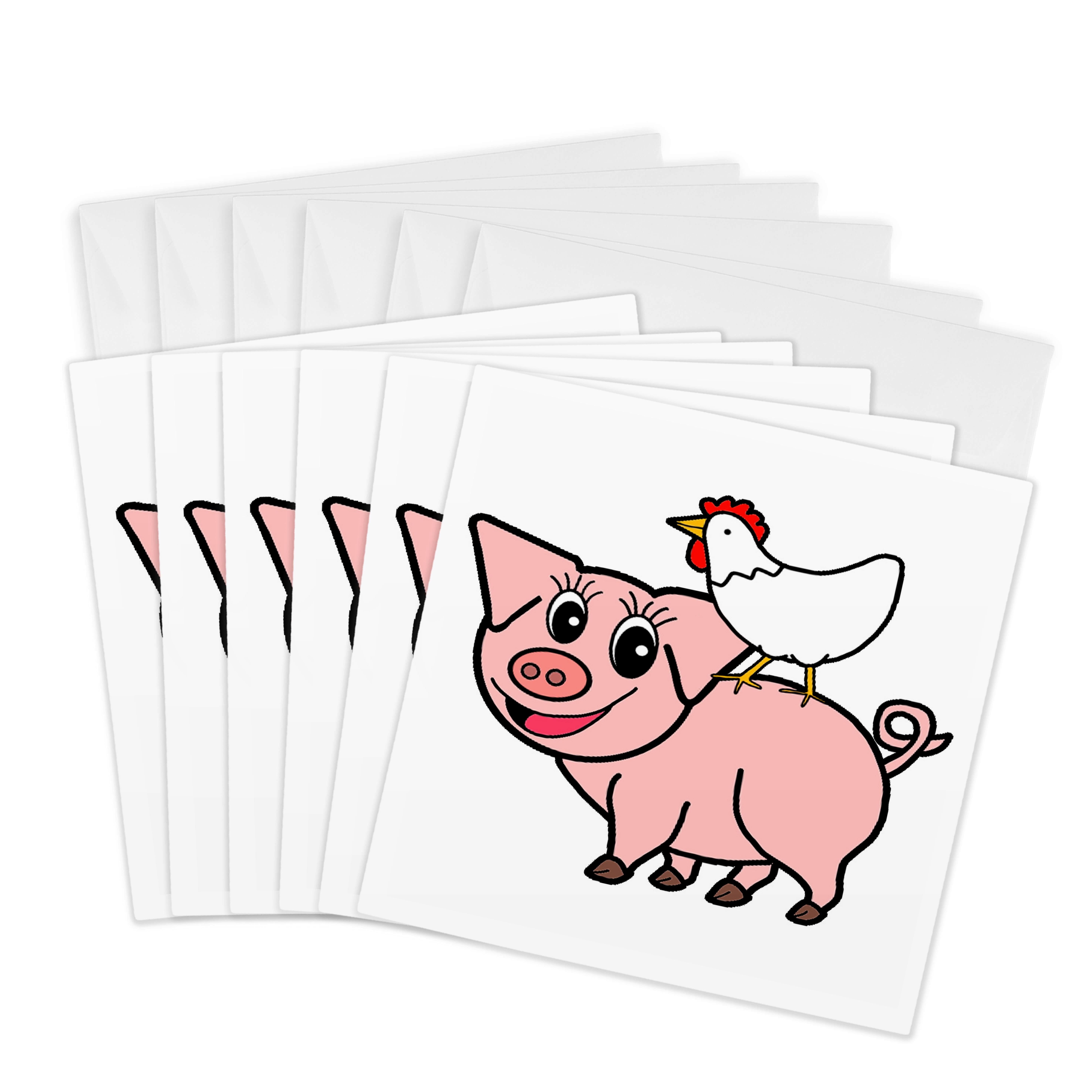 3drose, Fun White Chicken Standing on Cute Pink Pig Unique Cartoon, 6 ...
