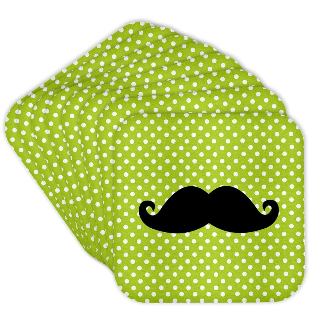 3drose, Funny Black Mustache on Green Polka Dots, Set of 8 Coasters ...