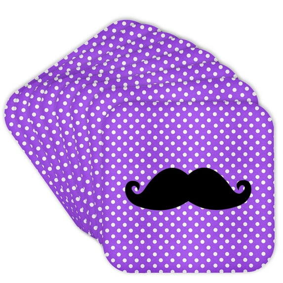 3drose, Funny Black Mustache on Purple Polka Dots, Set of 8 Coasters ...