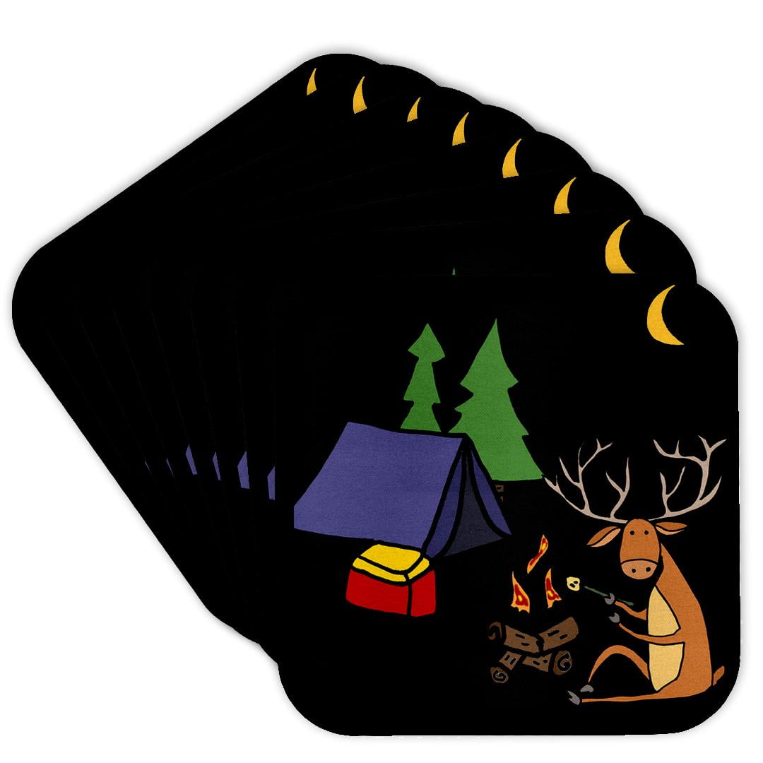 3drose, Funny Buck Deer Camping Cartoon, Set of 8 Coasters - Cork ...