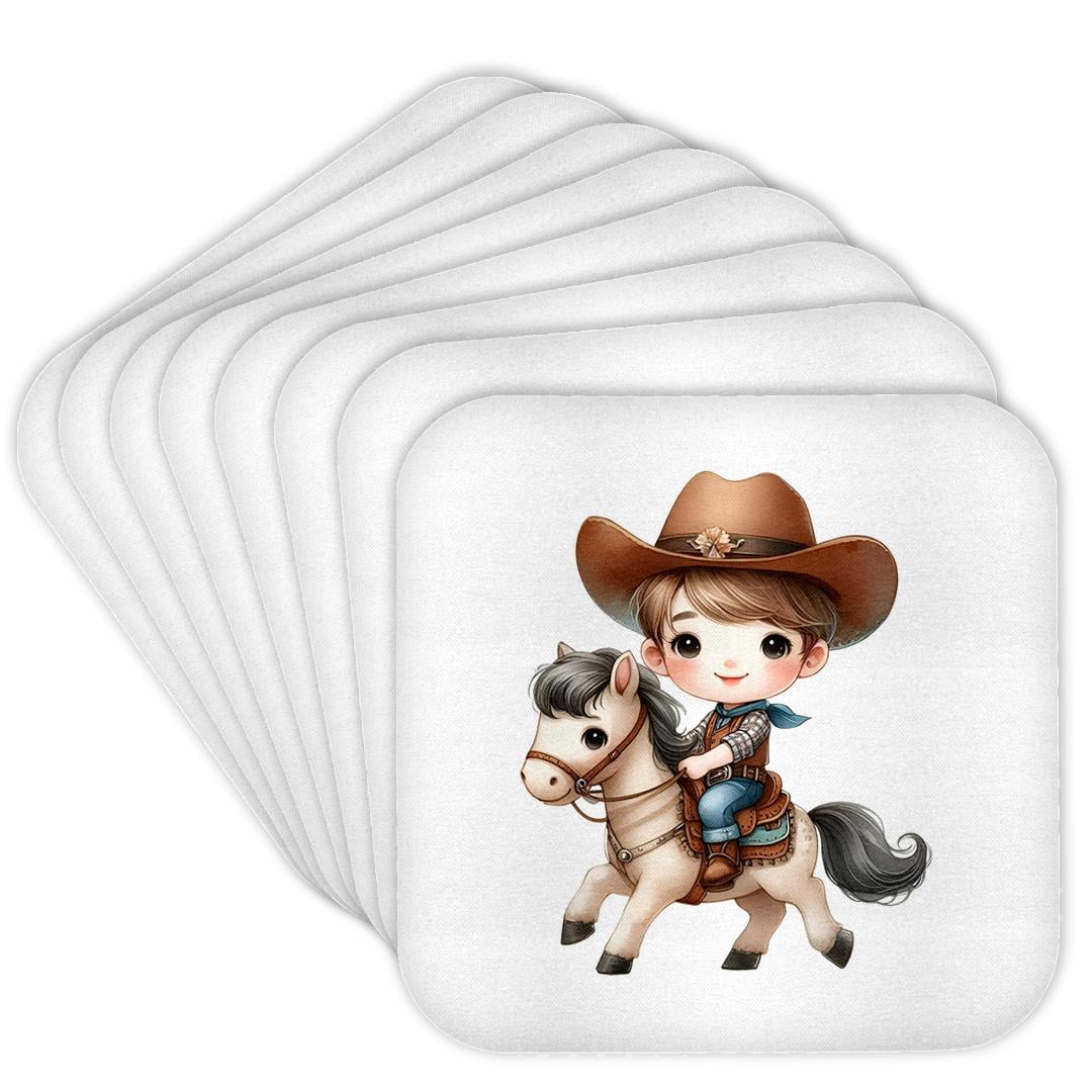 3drose, Funny Cartoon Cowboy Rides His Cute Horse. White Background ...