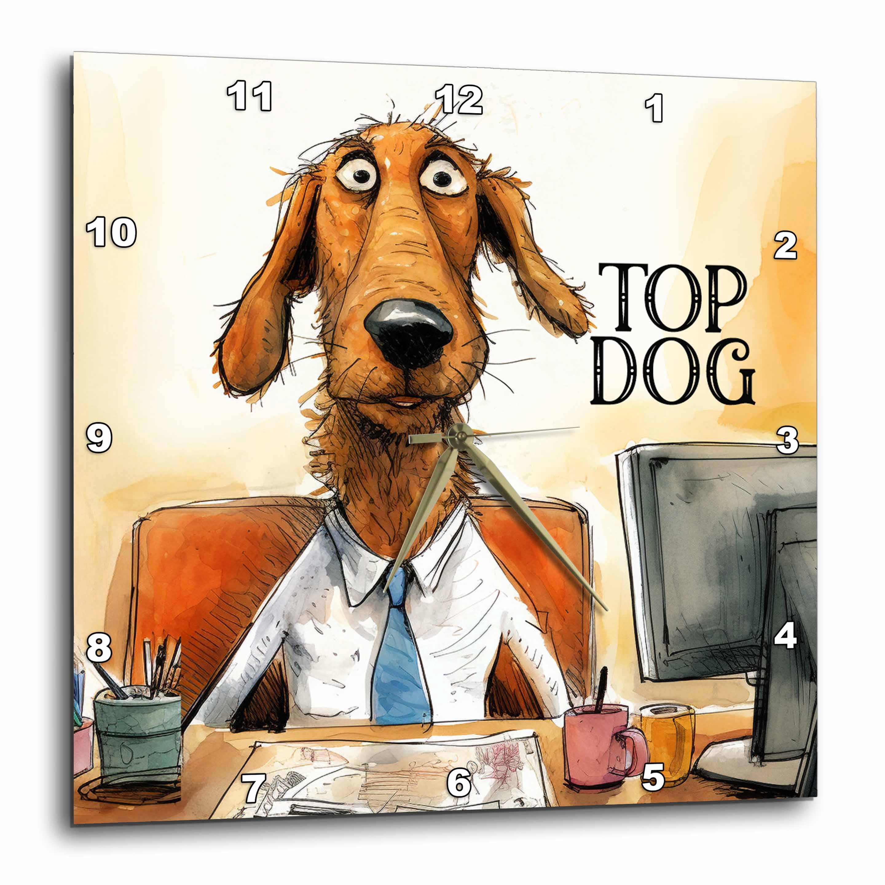 3drose, Funny Cartoon Dog in Shirt and Tie Office Desk Top Dog Business ...