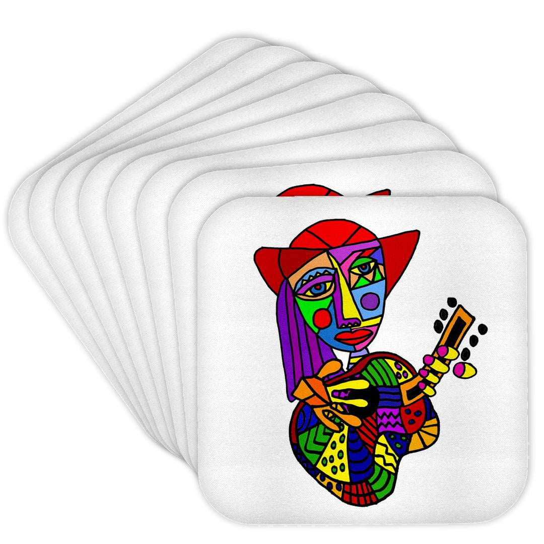 3drose, Funny Colorful Woman Playing Guitar Cubism Style Art, Set of 8 ...