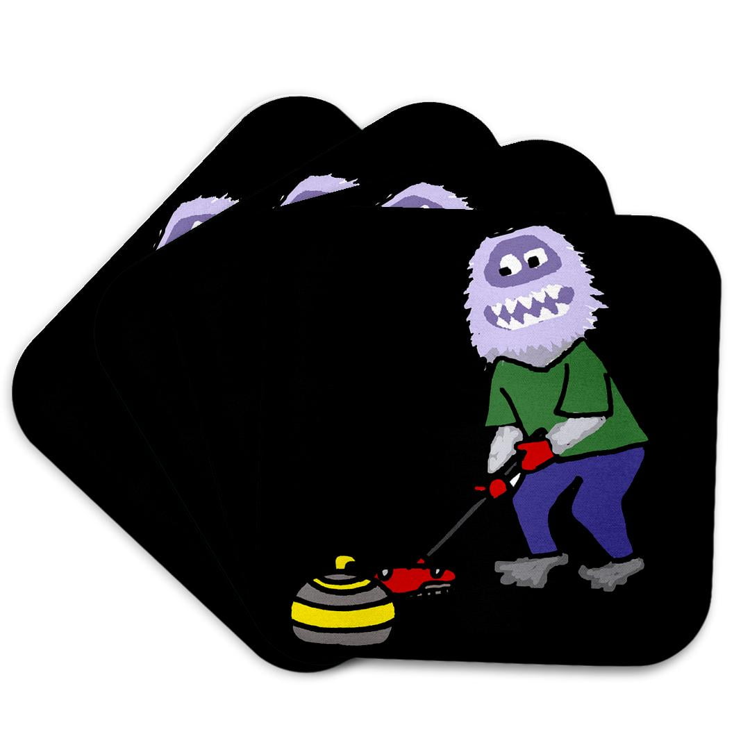 3drose, Funny Cool Abominable Snowman Curling Sports Cartoon, Set of 4 ...