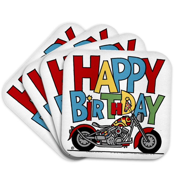 3drose, Funny Cool Abstract Happy Birthday Text and Red Motorcycle, Set ...