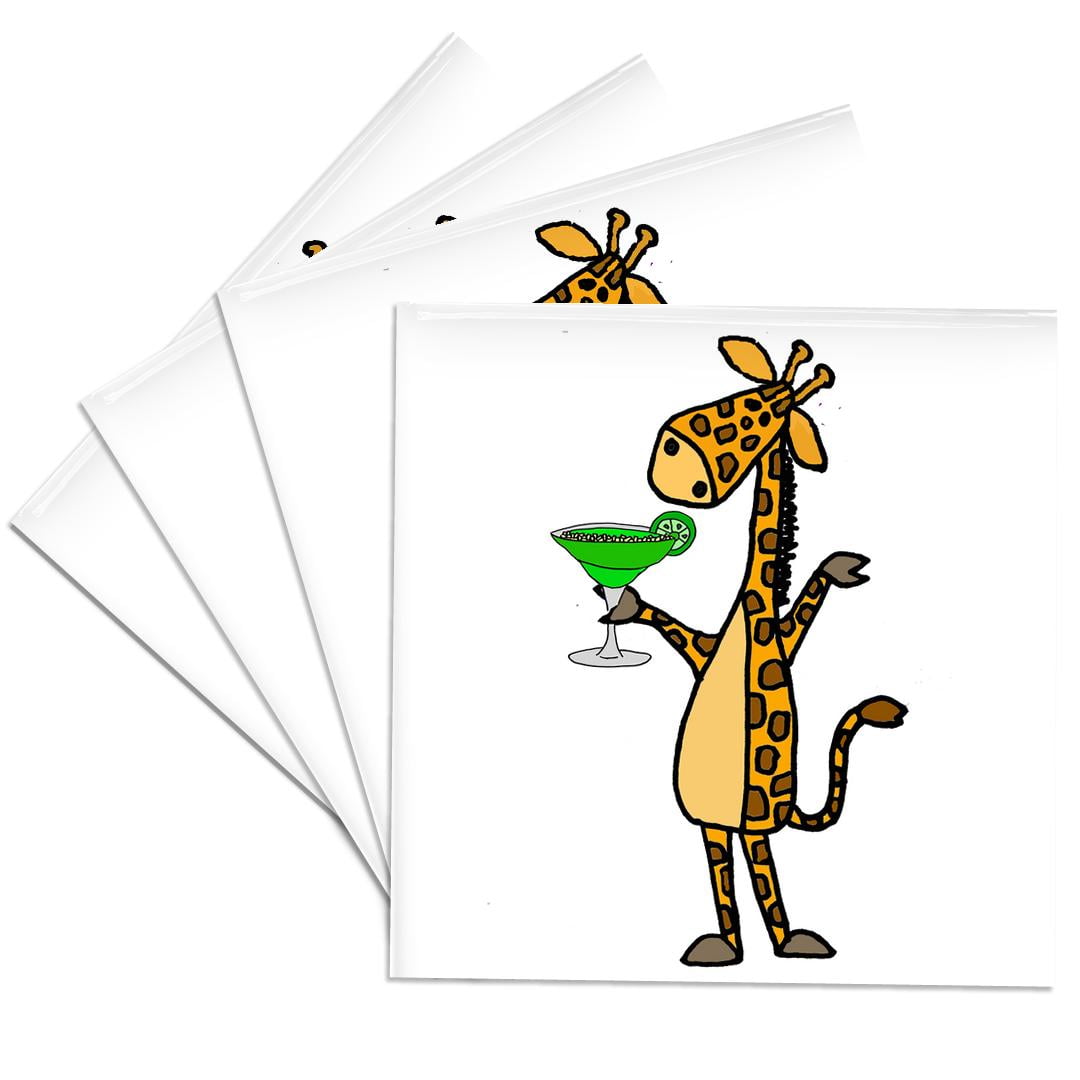 3drose, Funny Cool Giraffe Drinking Margarita Cartoon, Set of 4 Ceramic ...