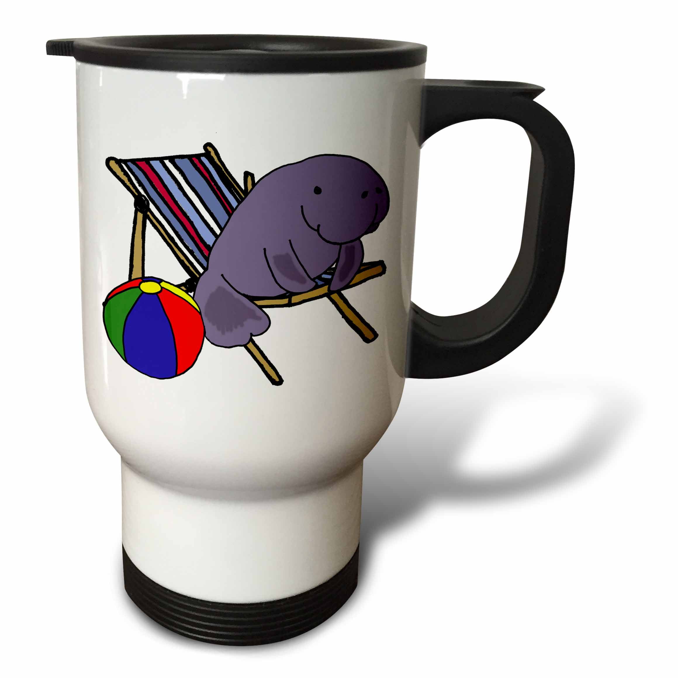 3drose, Funny Cool Manatee Sitting in Beach Chair with Beach Ball, 14oz ...