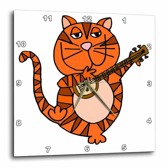 3drose, Funny Cool Orange Tabby Cat Playing Banjo Cartoon, 10x10 Wall ...
