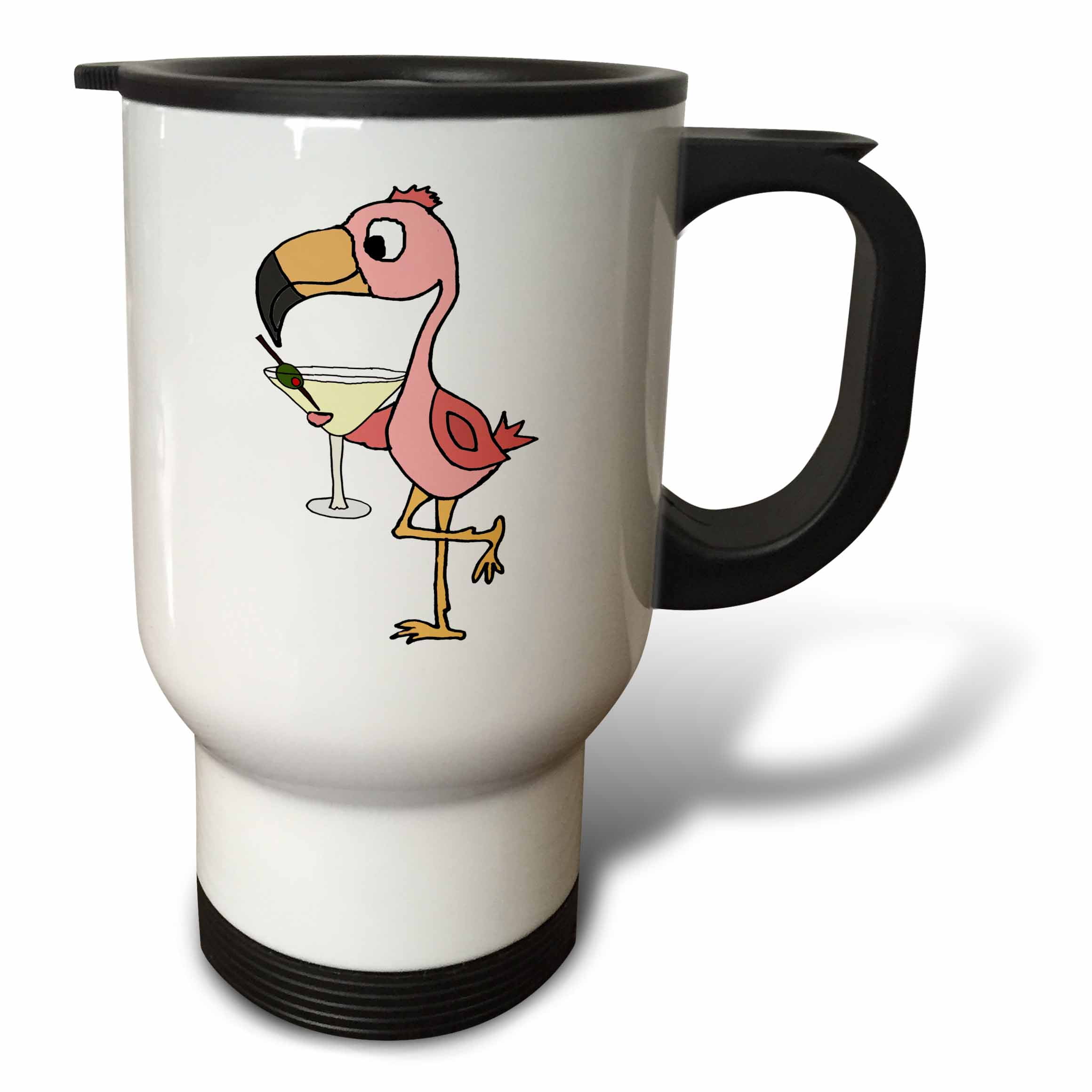 3drose, Funny Cool Pink Flamingo Bird Drinking Martini, 14oz Stainless ...