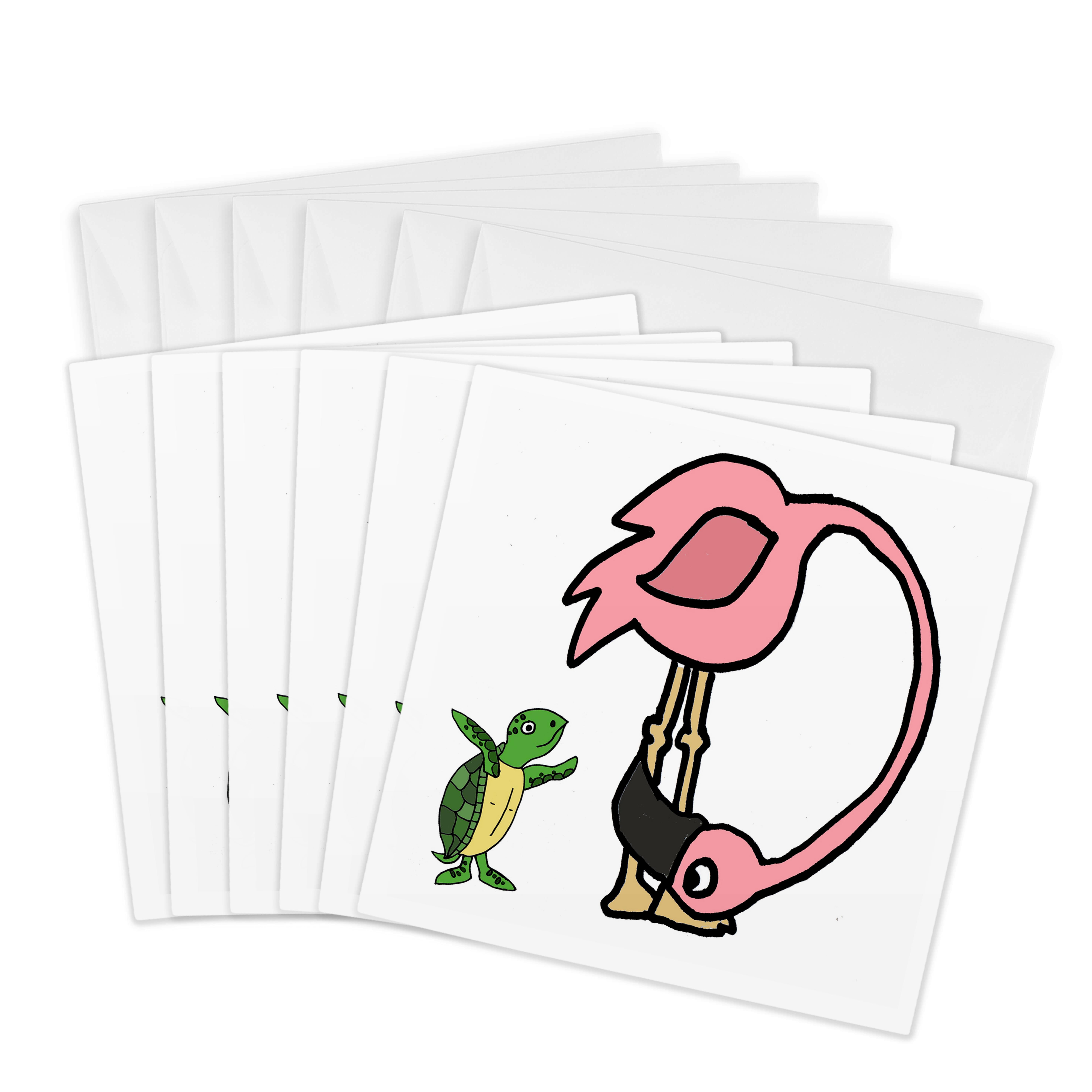3drose, Funny Cool Pink Flamingo Bird and Sea Turtle Beach Cartoon, 6 ...