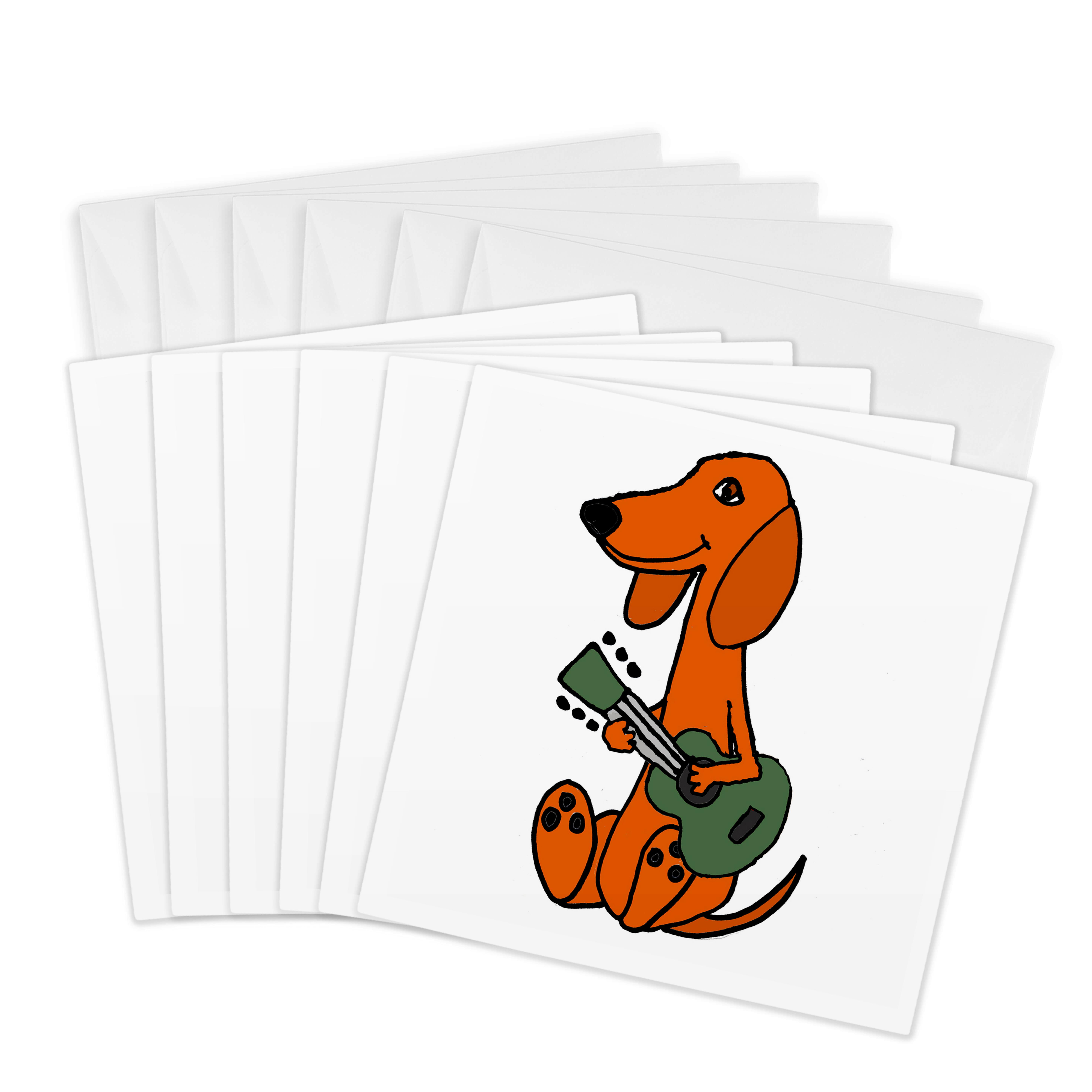 3drose, Funny Cool Red Dachshund Puppy Dog Playing Guitar Cartoon, 6 ...