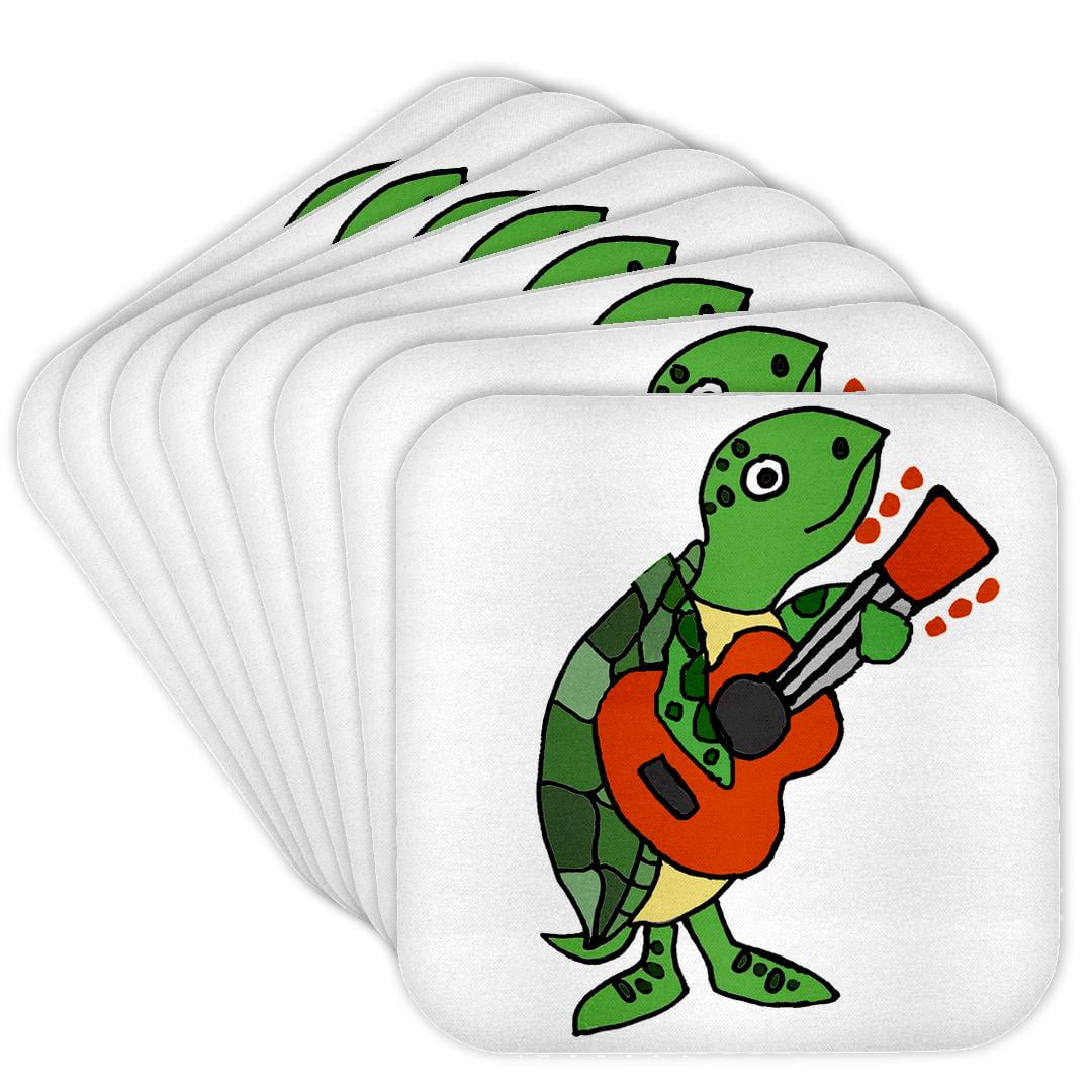 3drose, Funny Cool Sea Turtle Playing Guitar Cartoon, Set of 8 Coasters ...